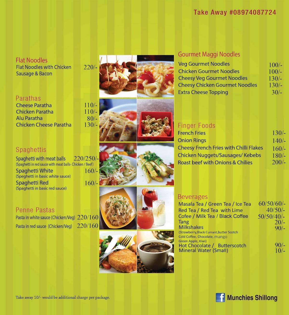 Menu at Munchies, Shillong