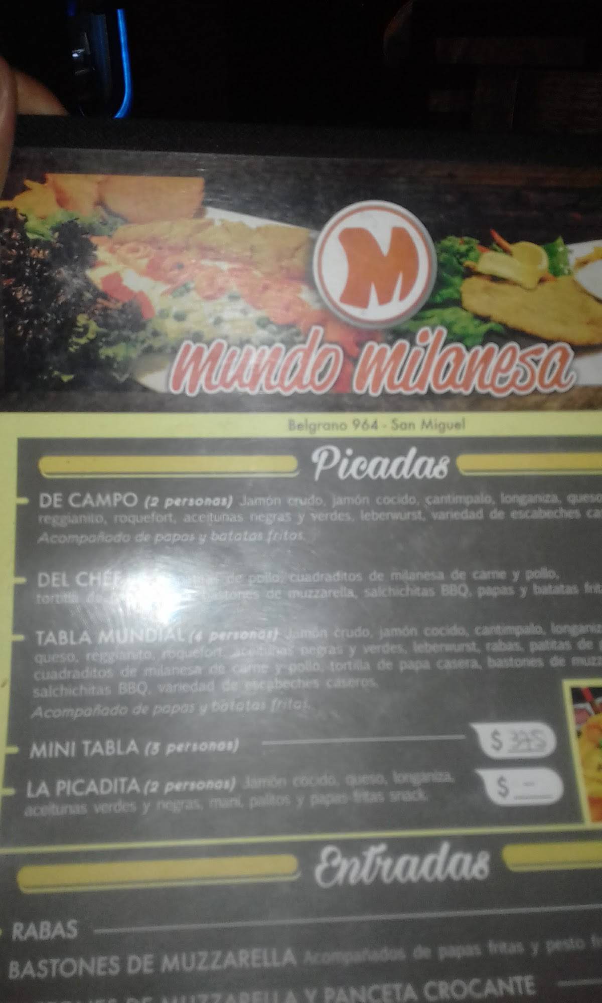 Carta del restaurante Mundo Milanesa, San Miguel