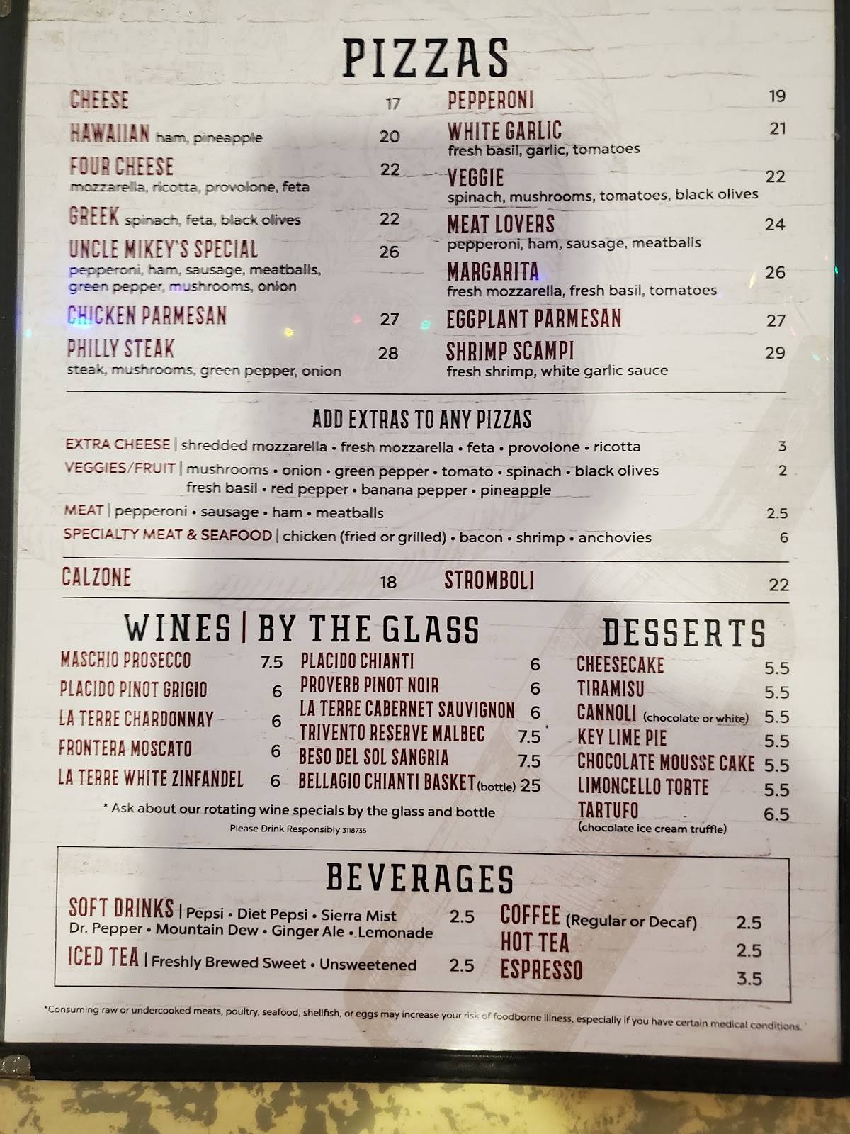 Menu at Uncle Mikey's Pizza pizzeria, Murrells Inlet