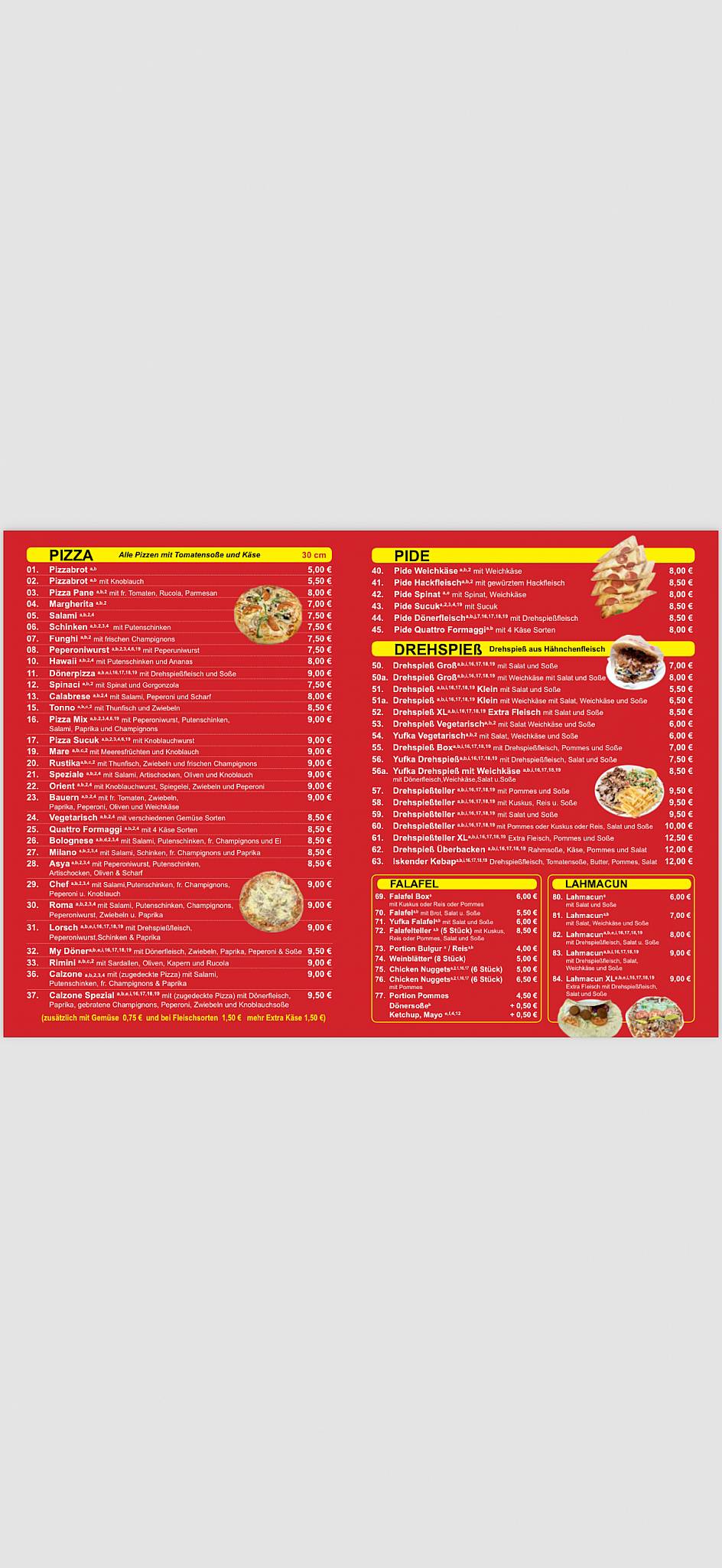 Menu au My Döner Kebap Pizza, Lorsch