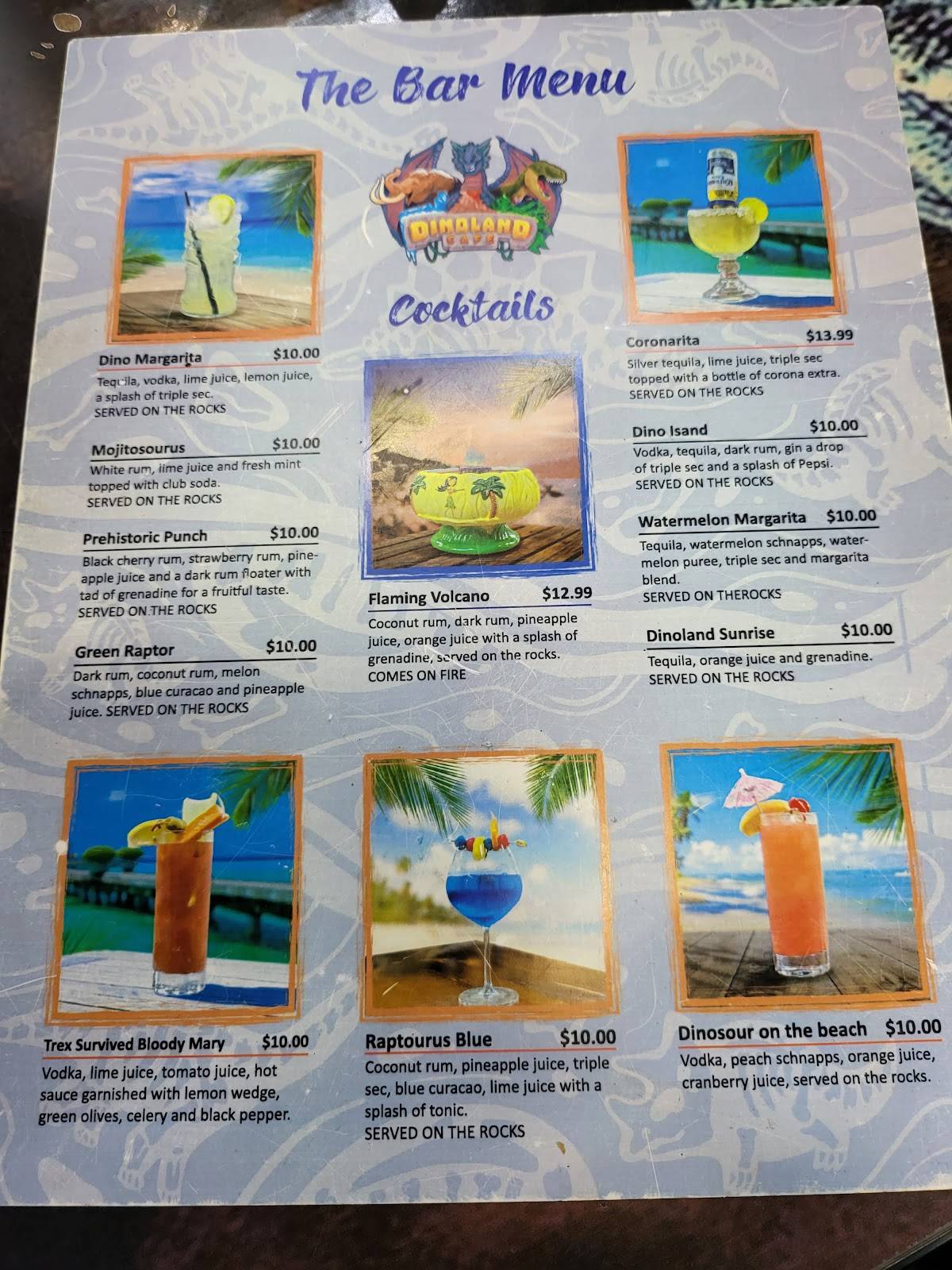 Menu at DinoLand Cafe, Myrtle Beach