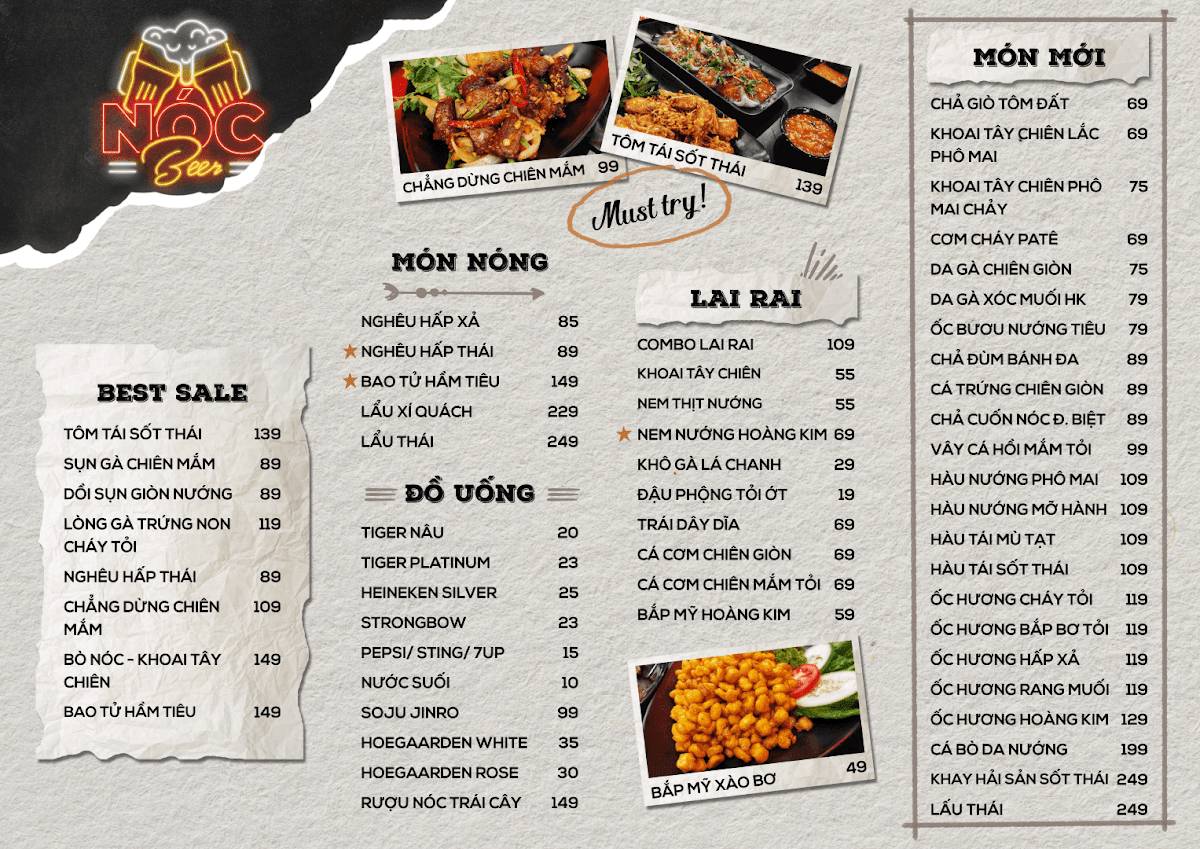 Menu at NÓC Beer restaurant, Ho Chi Minh City