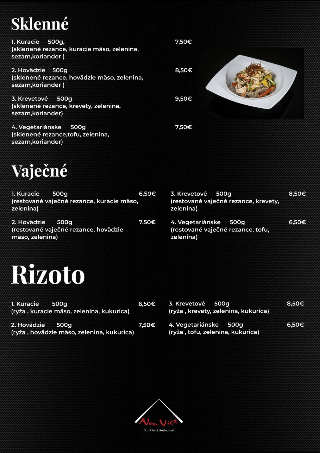 Speisekarte von Nón Việt sushi bar & reštaurácia, Trnava