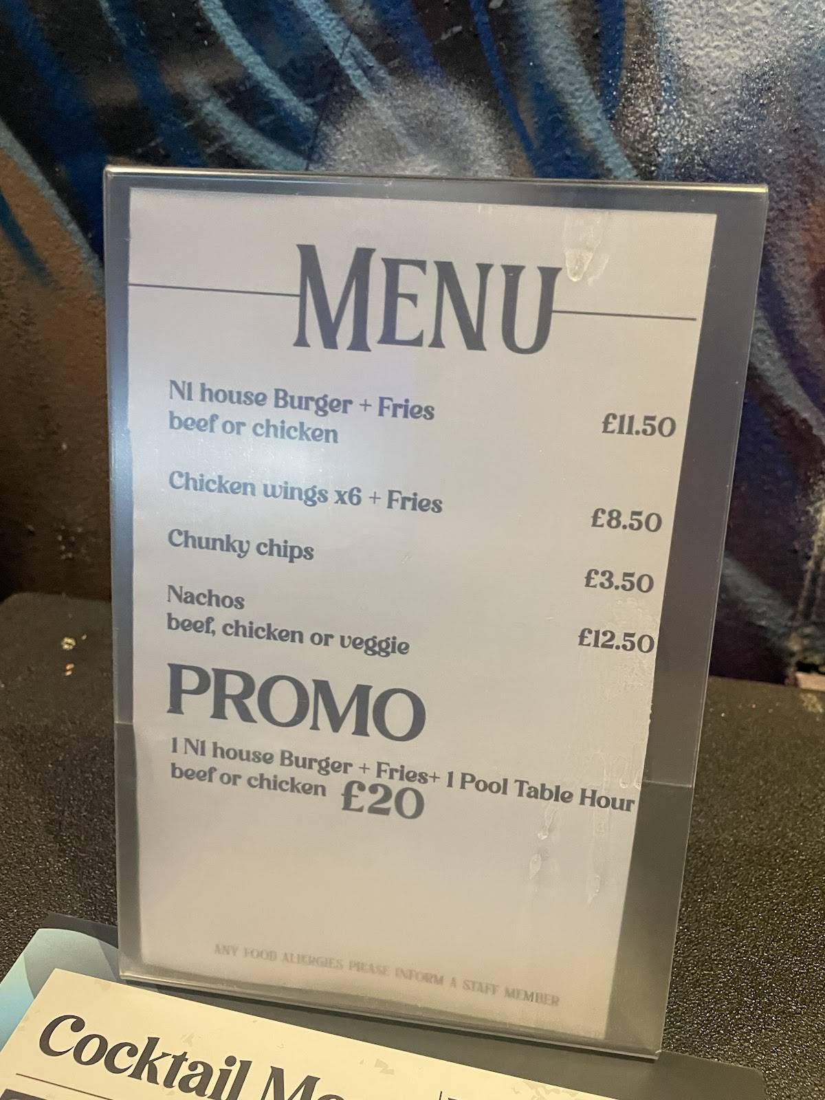 Menu at N1 Bar - London Bridge, London, 1 Duke St Hill