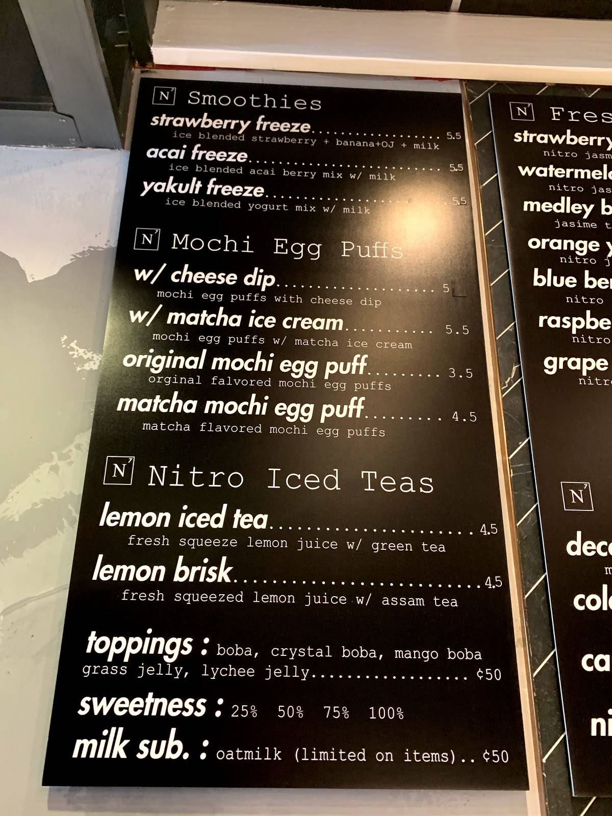 Menu at N7 Draft Tea + Coffee pub & bar, San Jose, Silver Creek Rd STE 184