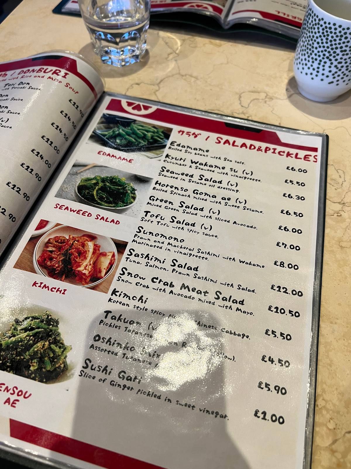 Menu at NALA Japanese Restaurant, London