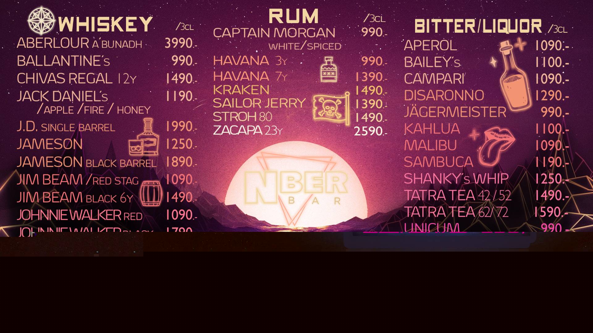 Menu at NBER Bár pub & bar, Budapest