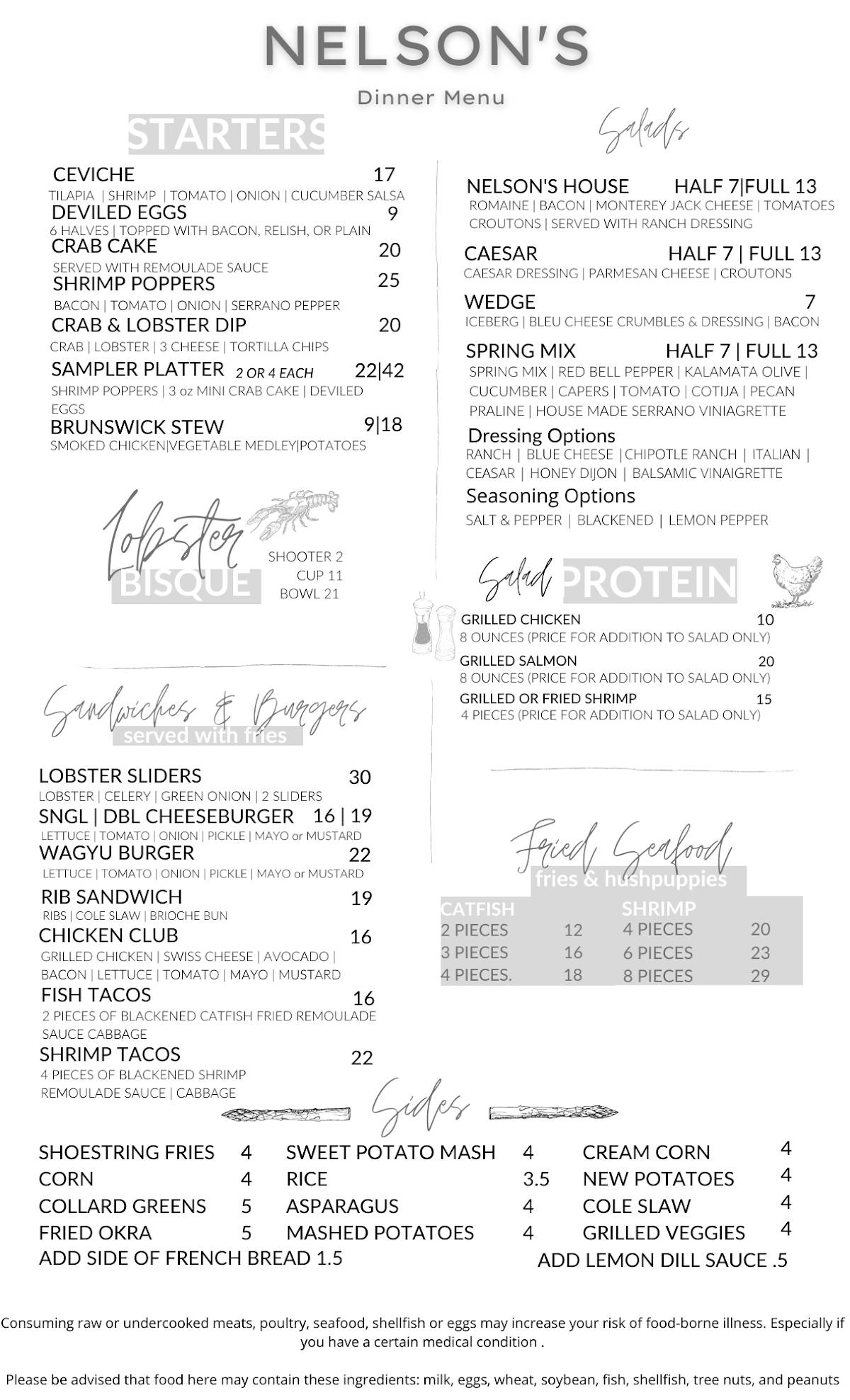 Menu at NELSON'S Seafood, Steaks and Cocktails pub & bar, Dallas Menu at NELSON'S Seafood, Steaks and Cocktails pub & bar, Dallas
