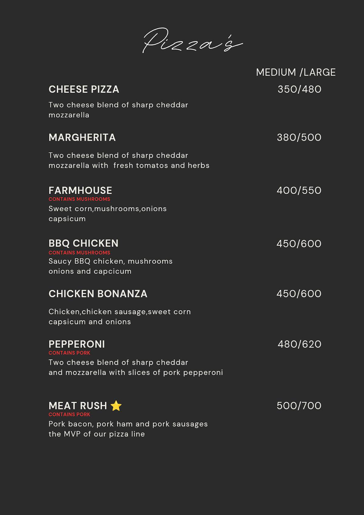 Menu at NOM, Aizawl