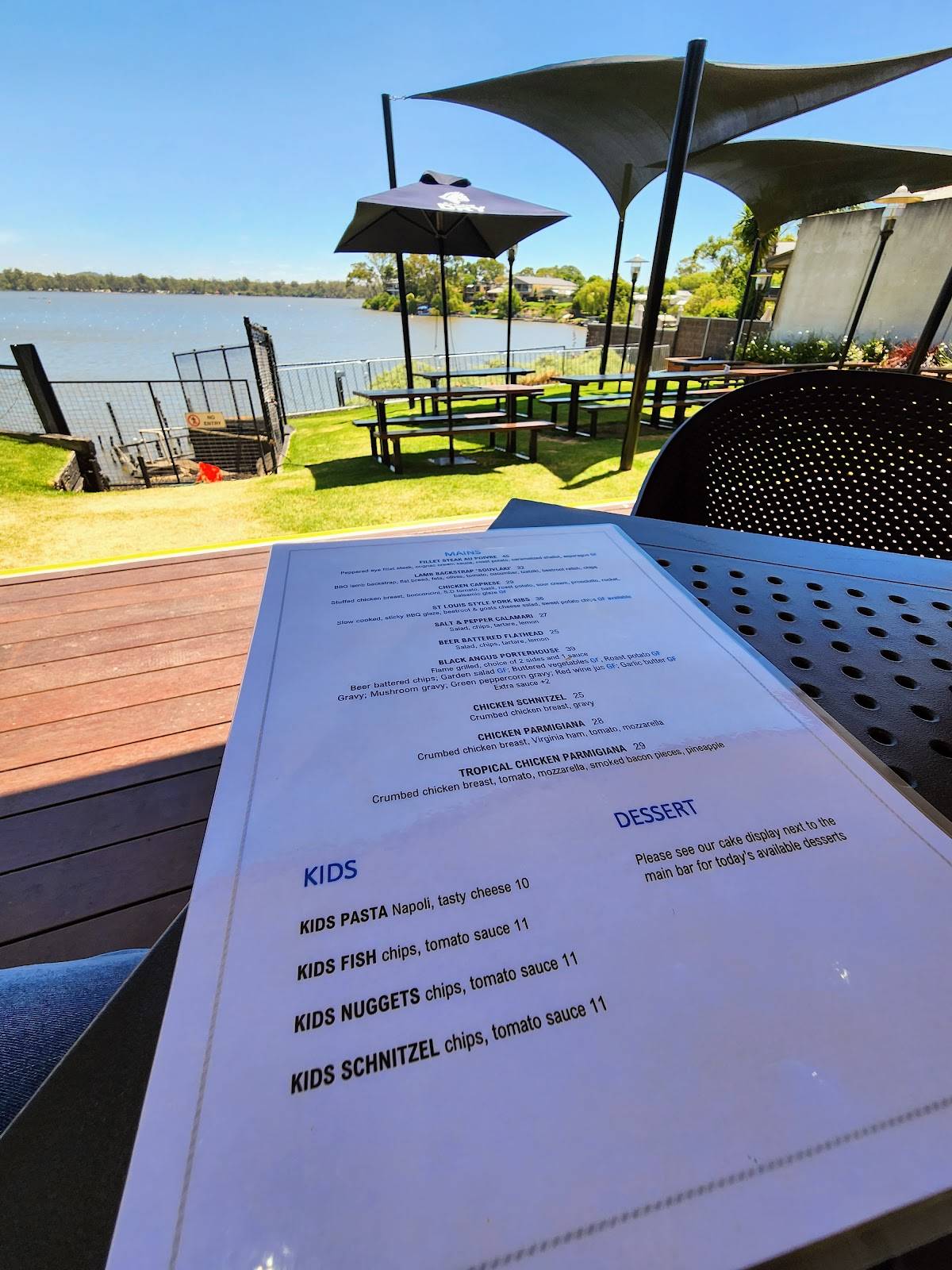 Menu at Nagambie Rowing Club, Nagambie