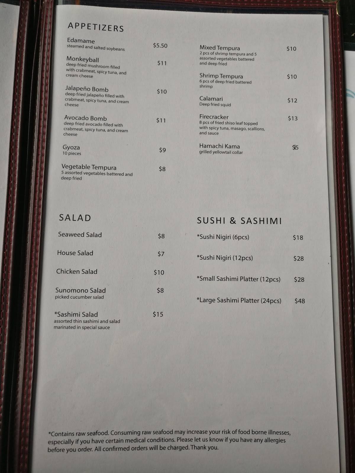 Menu at Nami Asian Bistro restaurant, Lynden