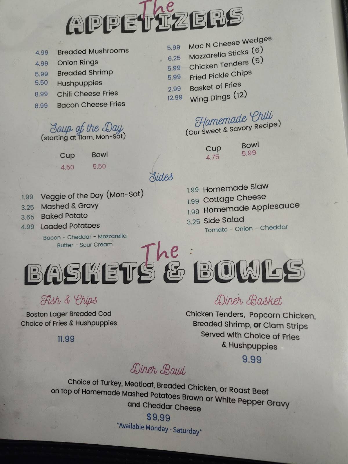 Menu at Nancy's Main Street Diner cafe, Grafton