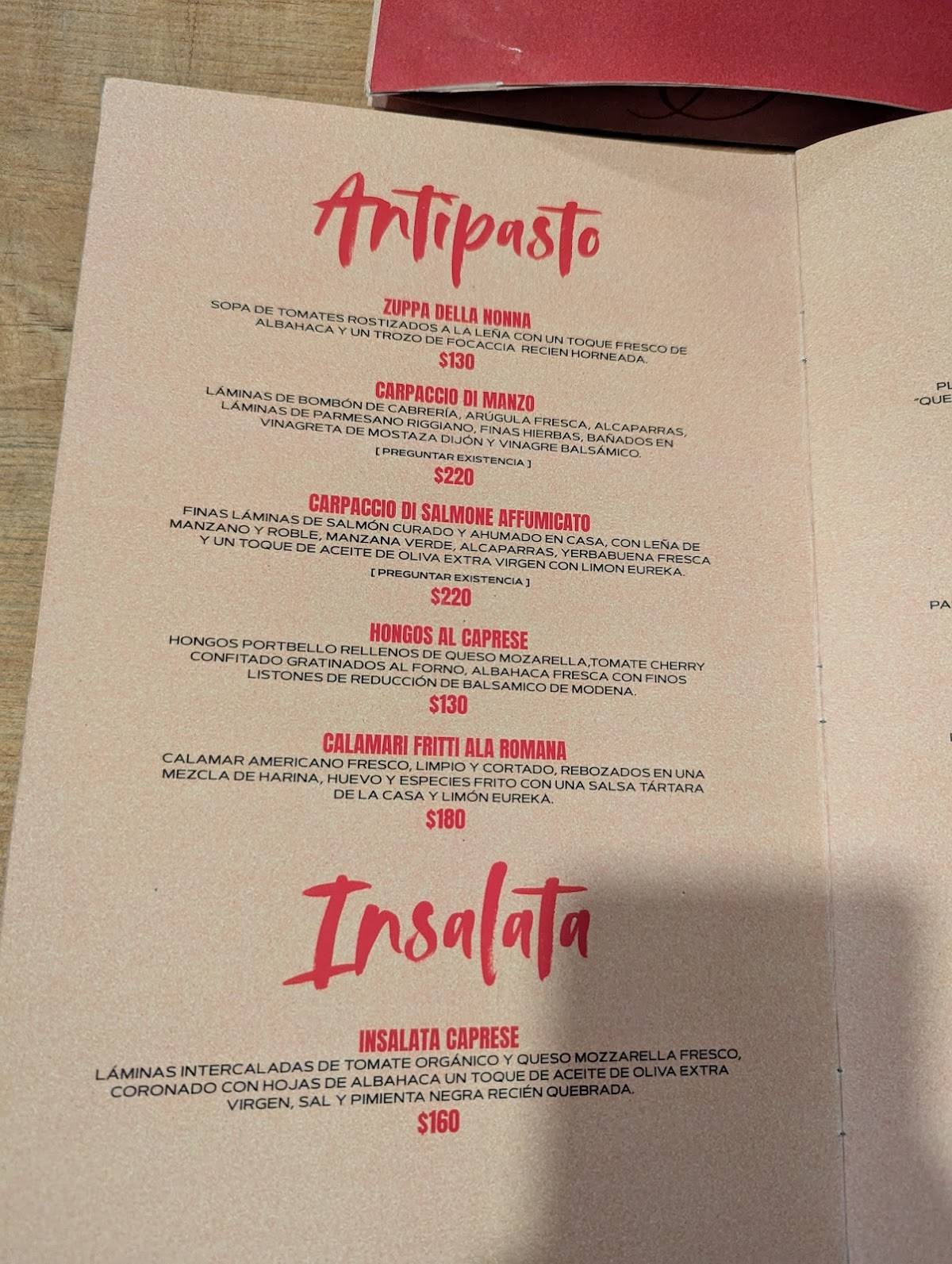 Menu at Napoli Jones restaurant, Guadalajara, C. José María Morelos 1229
