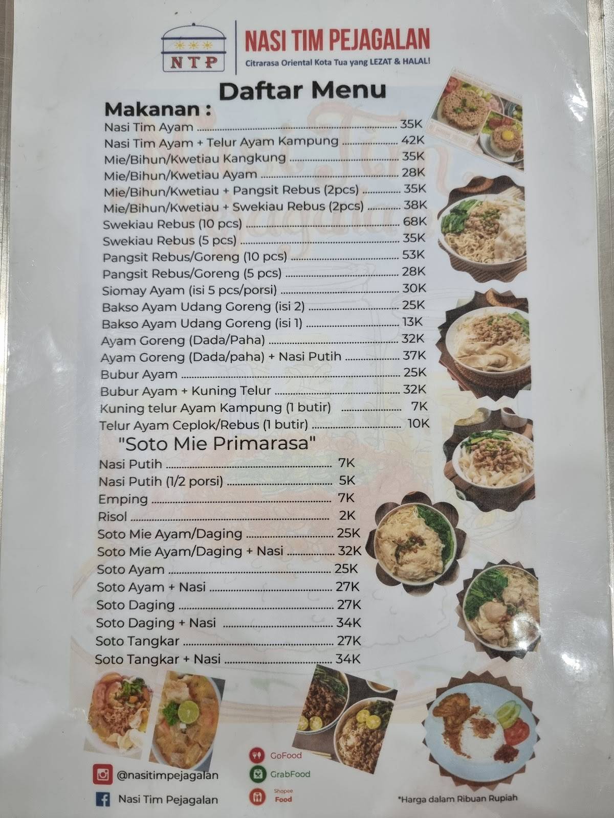 Menu at Nasi Tim Pejagalan - Pasar Baru, Central Jakarta