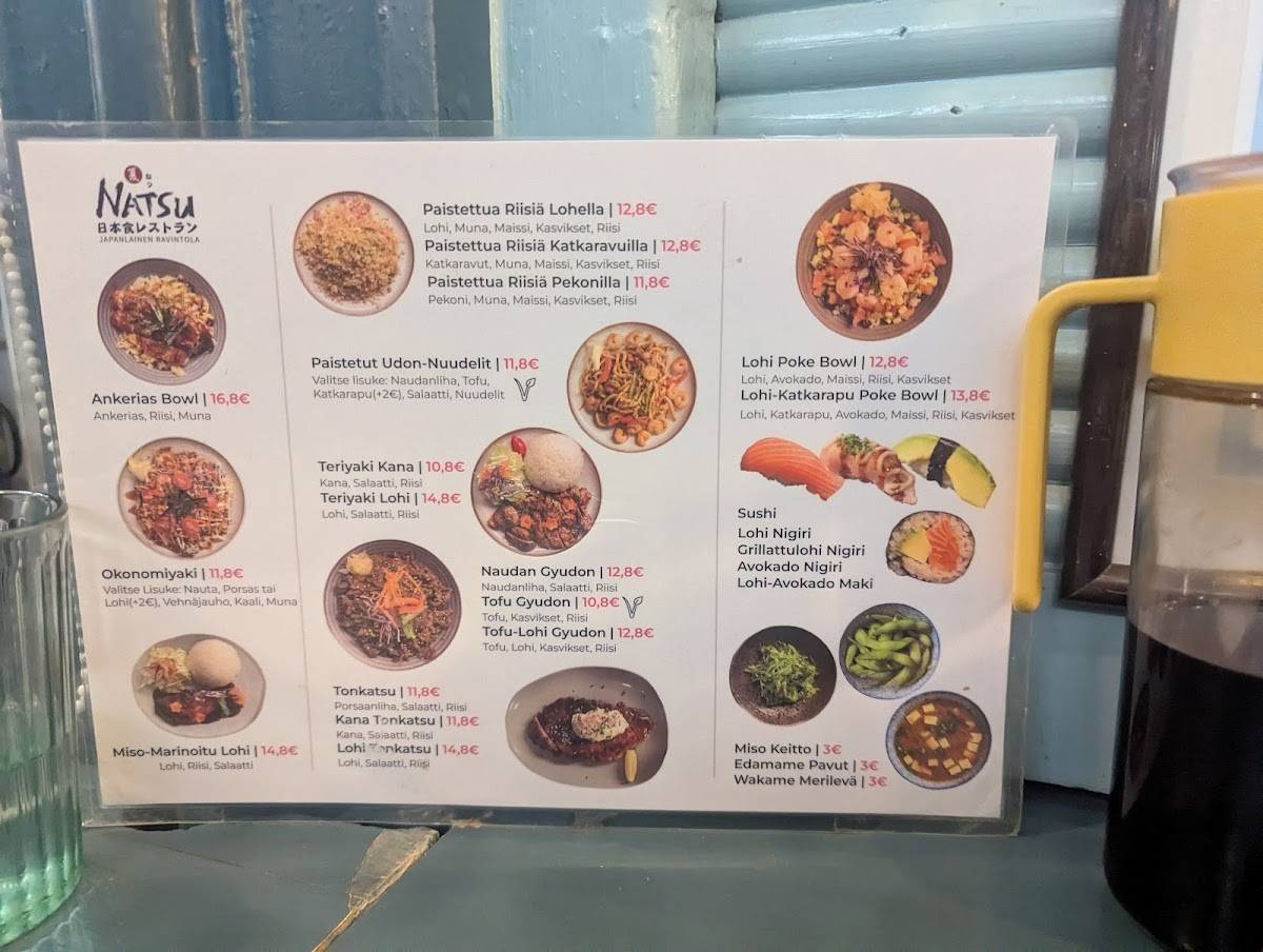 Menu at Natsu japanilainen ravintola restaurant, Tampere
