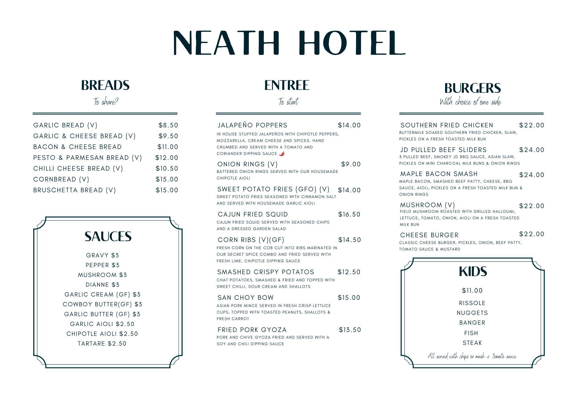 Menu at Neath Hotel pub & bar, Neath