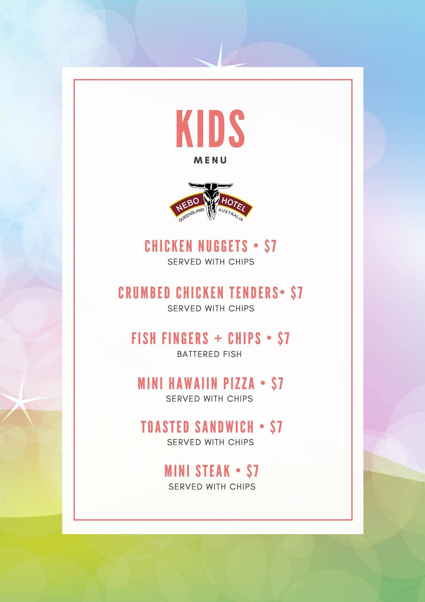 Menu at Nebo Hotel pub & bar, Nebo