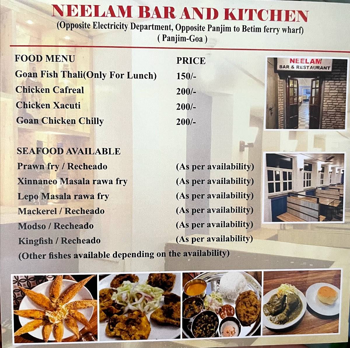 Menu at Neelam Bar & Restaurant, Panaji