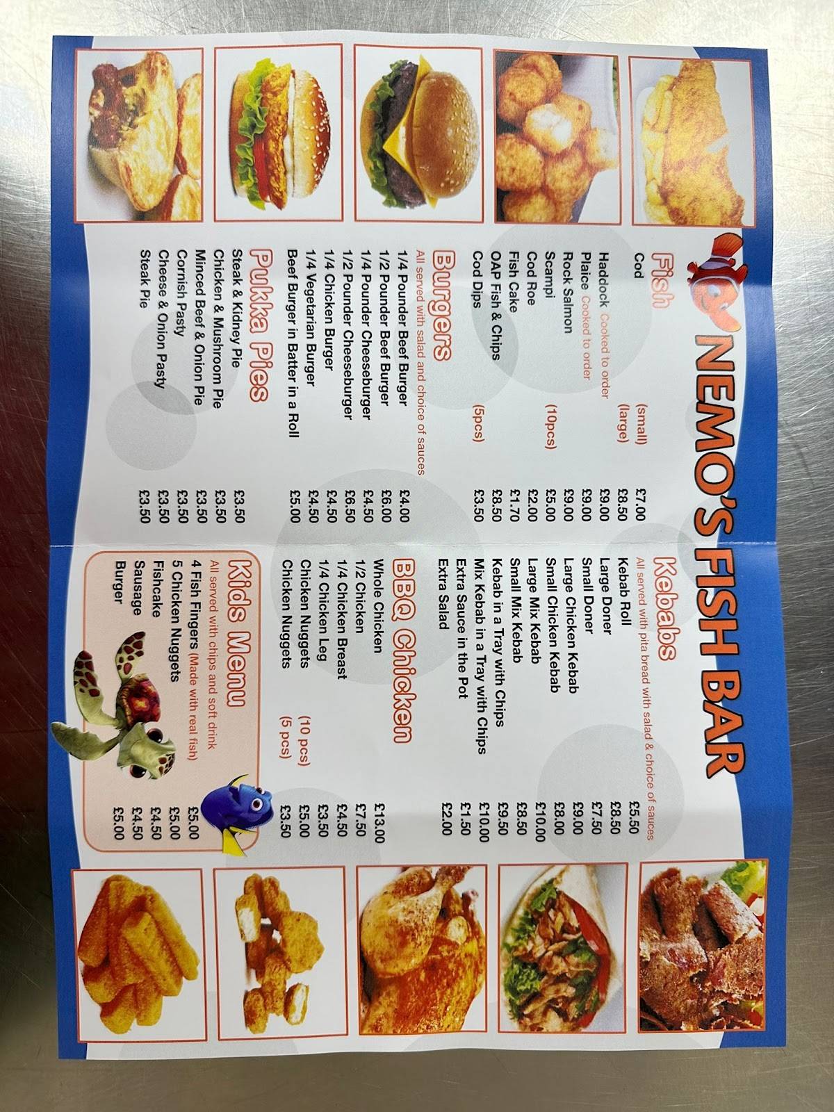 Menu at Nemo's Fish Bar, Wellingborough