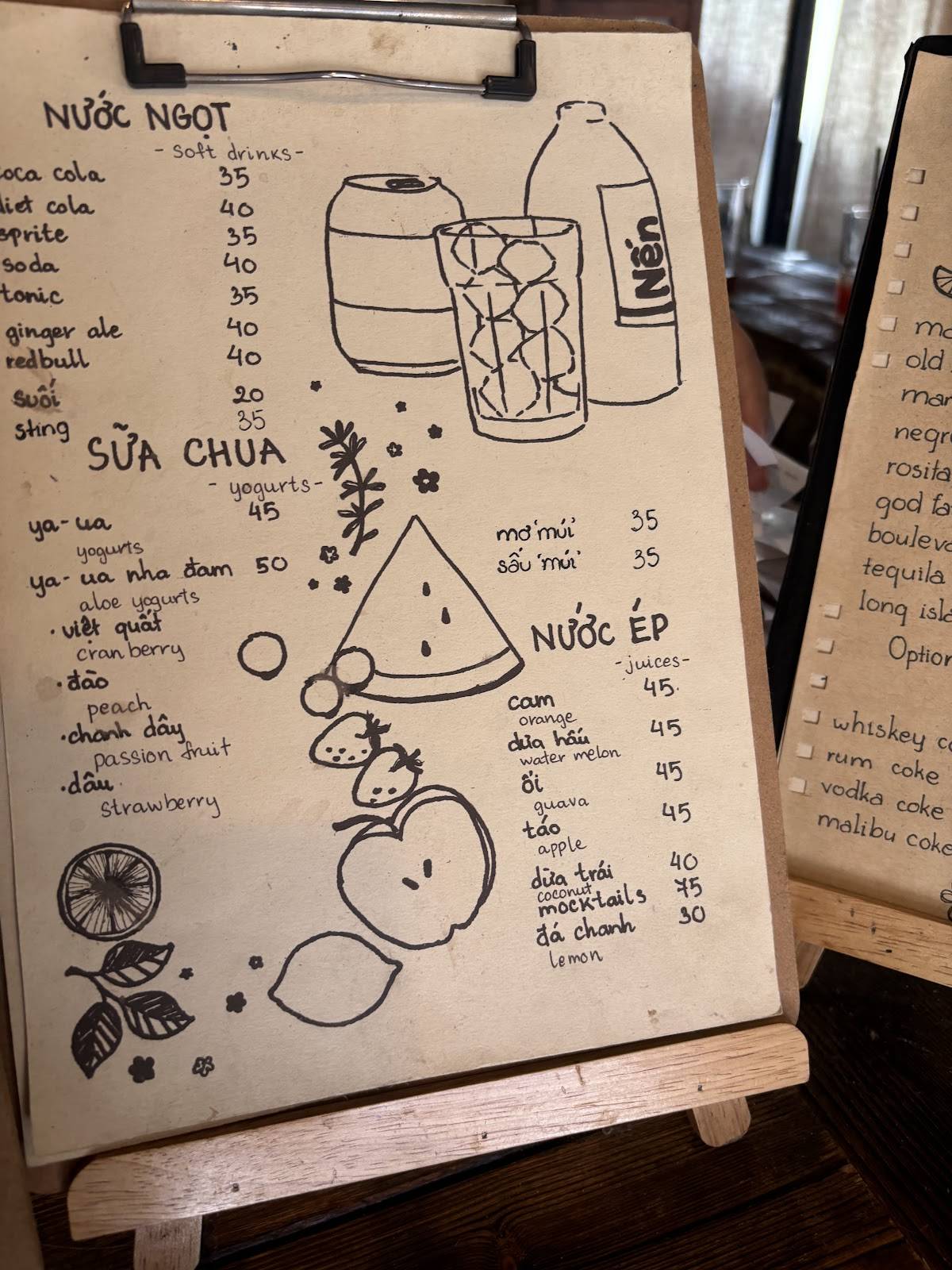 Menu at Nen Café & Bistro, Ho Chi Minh City