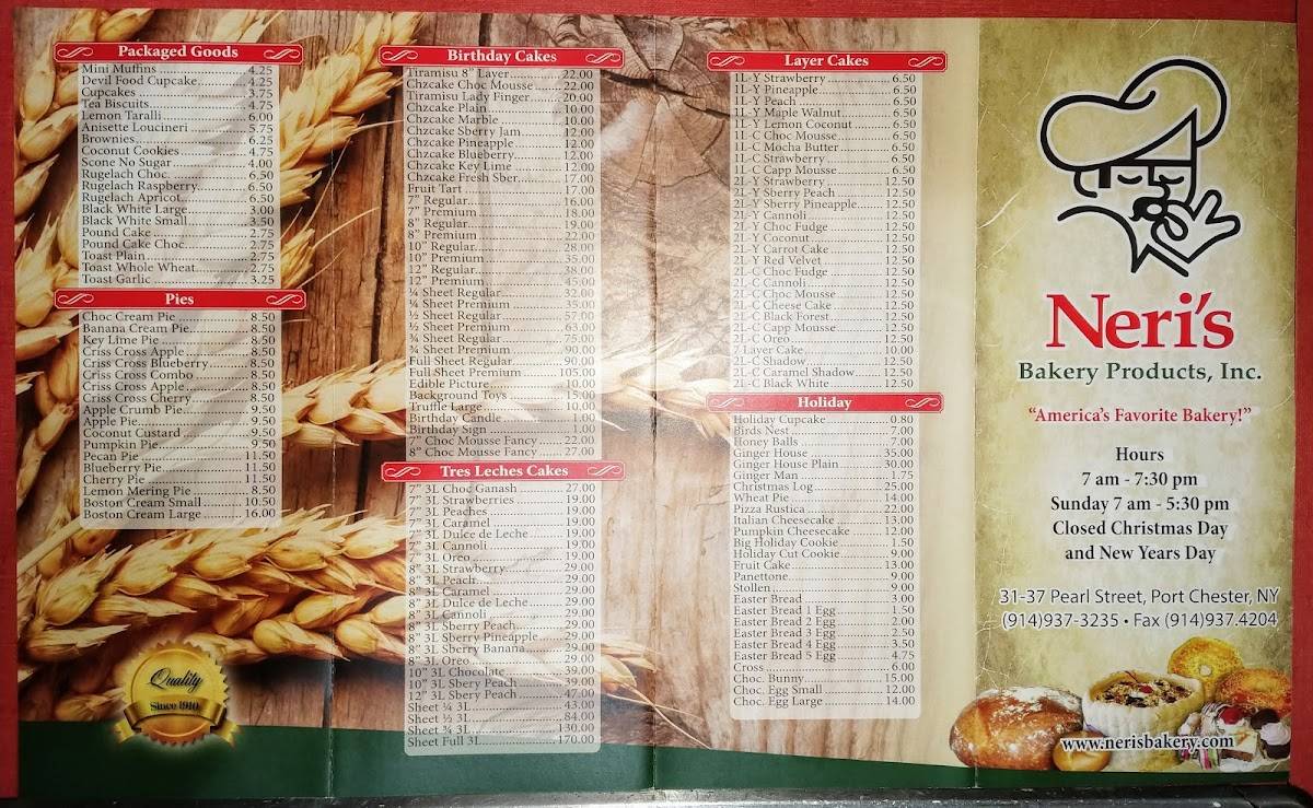 Menu at Neri's Bakery Products Inc, Port Chester