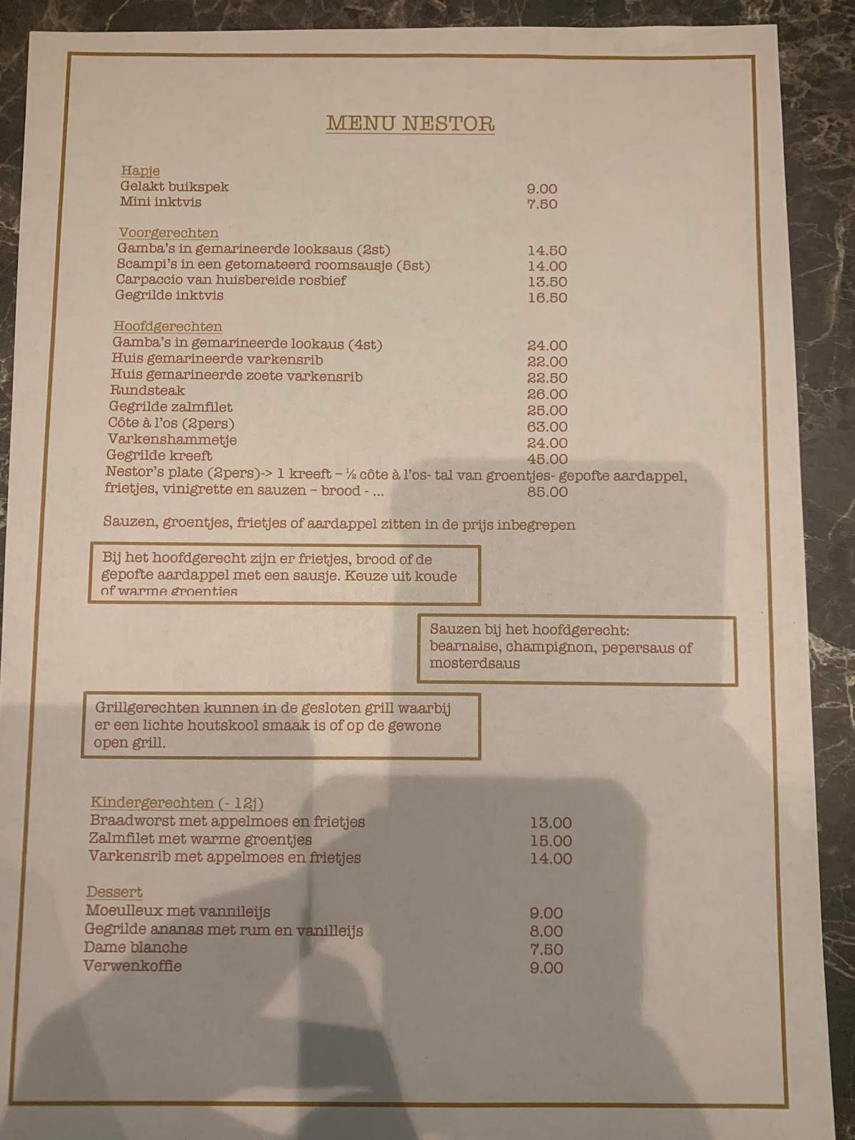 Speisekarte von Nestor, Oudenaarde
