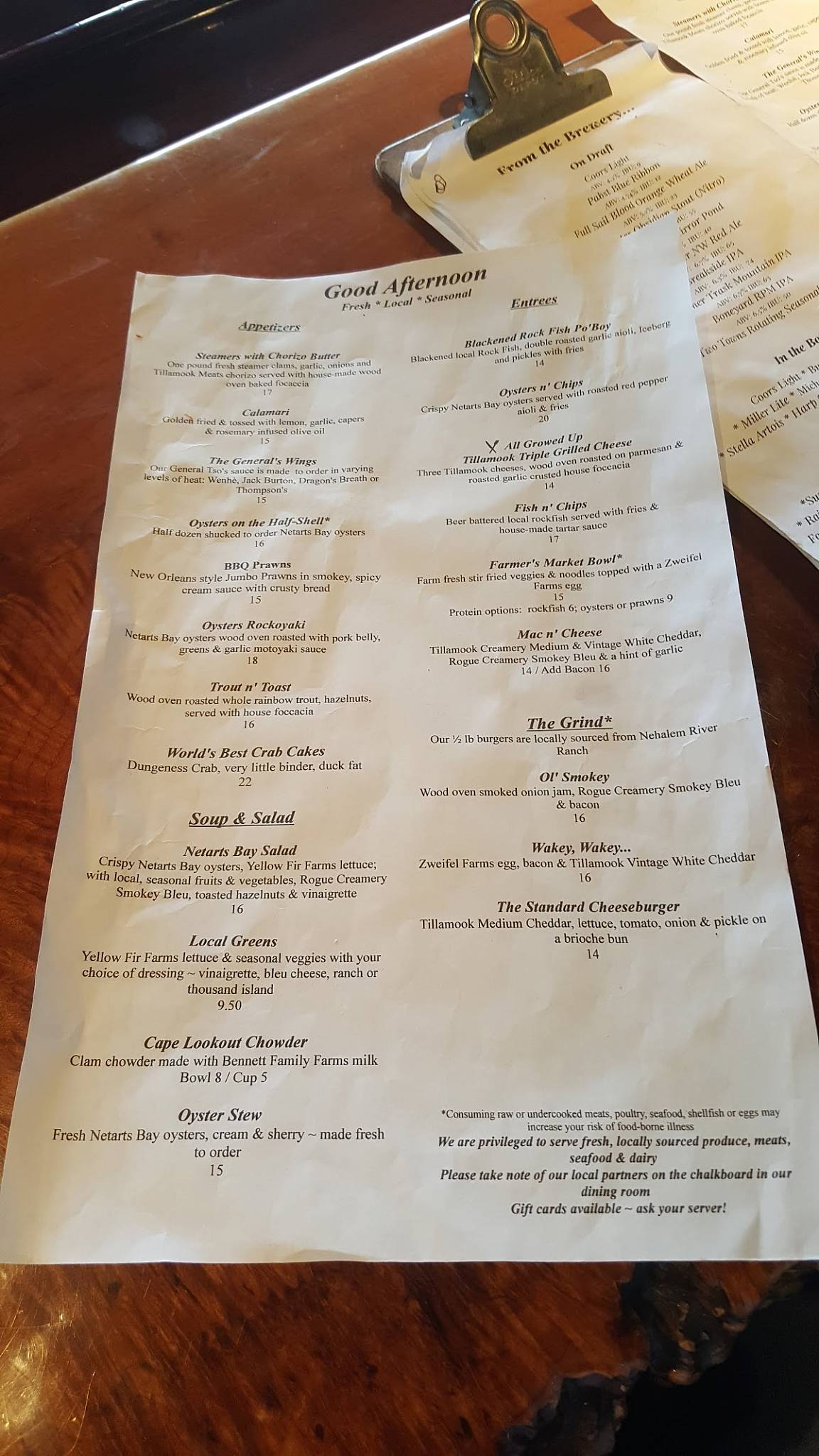 Menu at The Schooner Restaurant & Lounge, Netarts