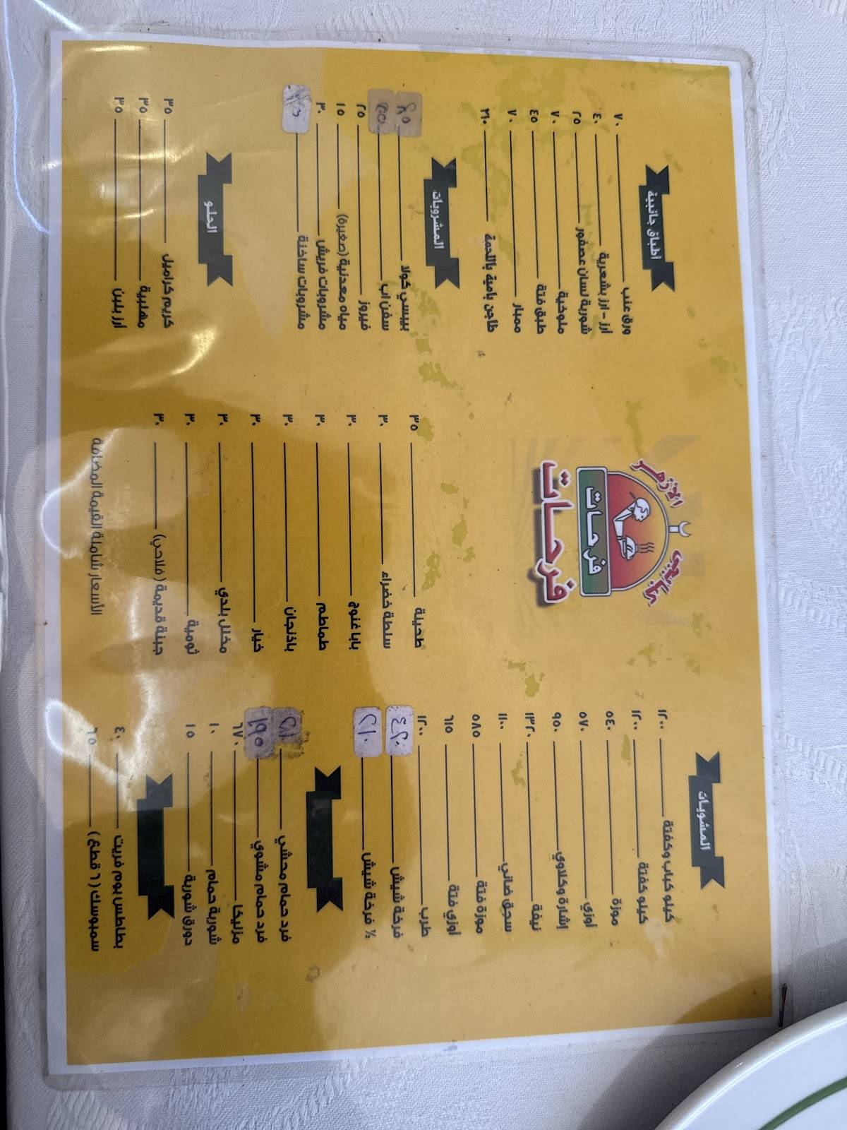 Menu at Farahat restaurant, Egypt, +288