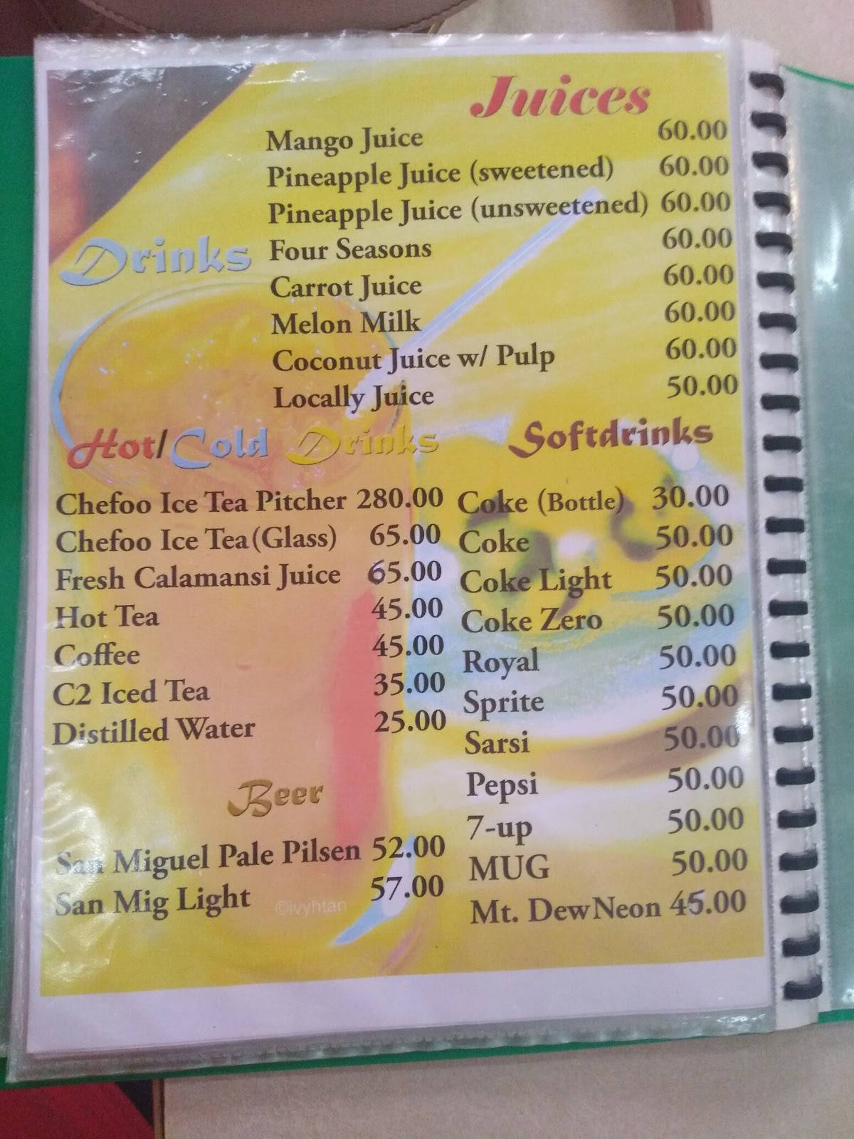 Menu at New Chefoo Restaurant, Cavite City, 945 P. Burgos Ave