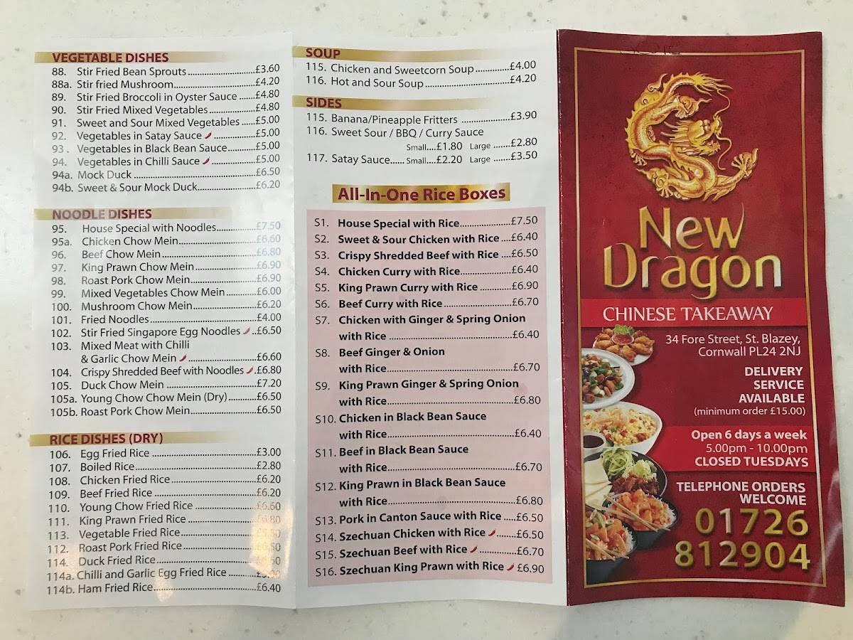 Menu at New Dragon restaurant, Par