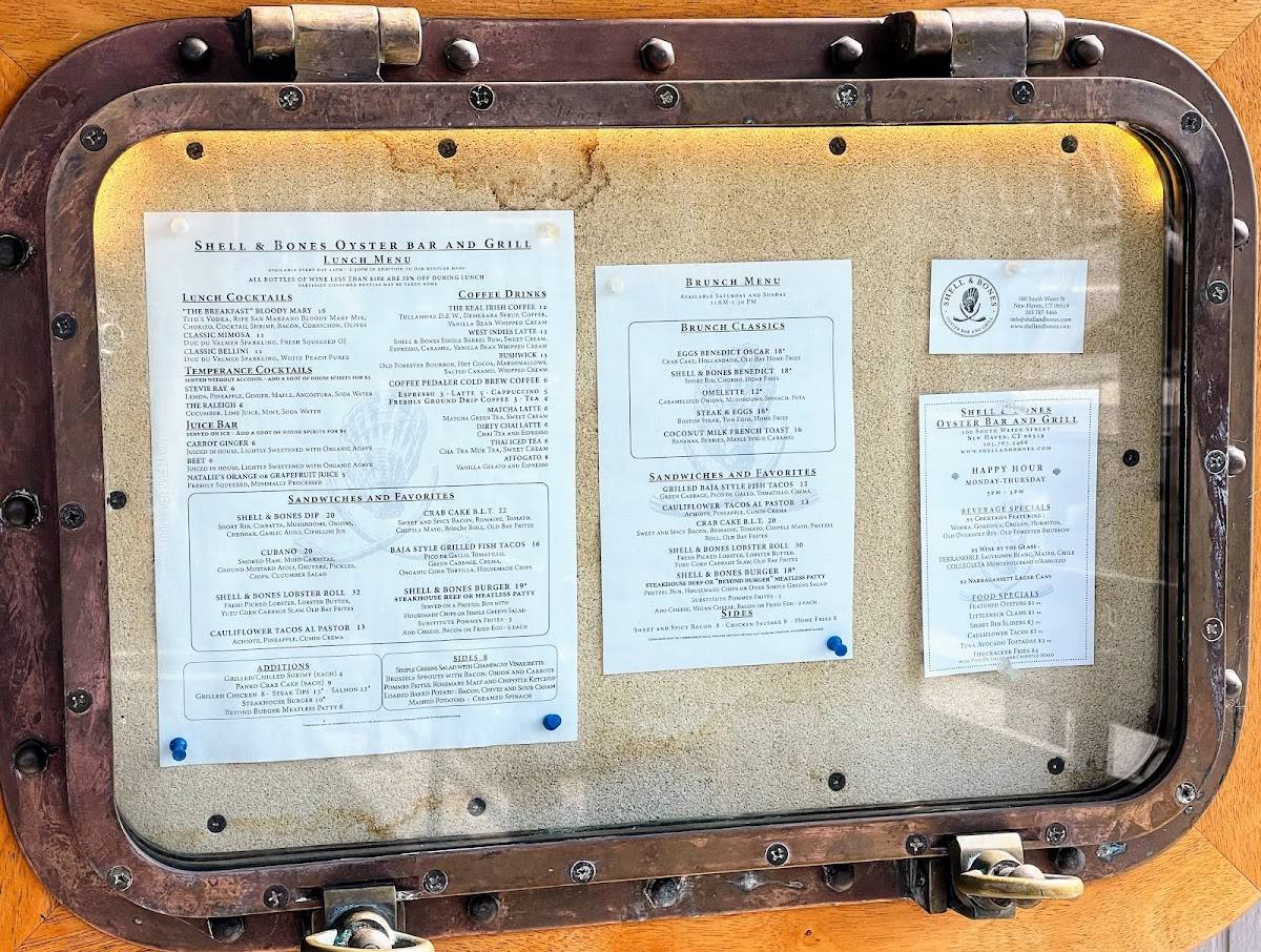 Menu at Shell & Bones Oyster Bar & Grill, New Haven