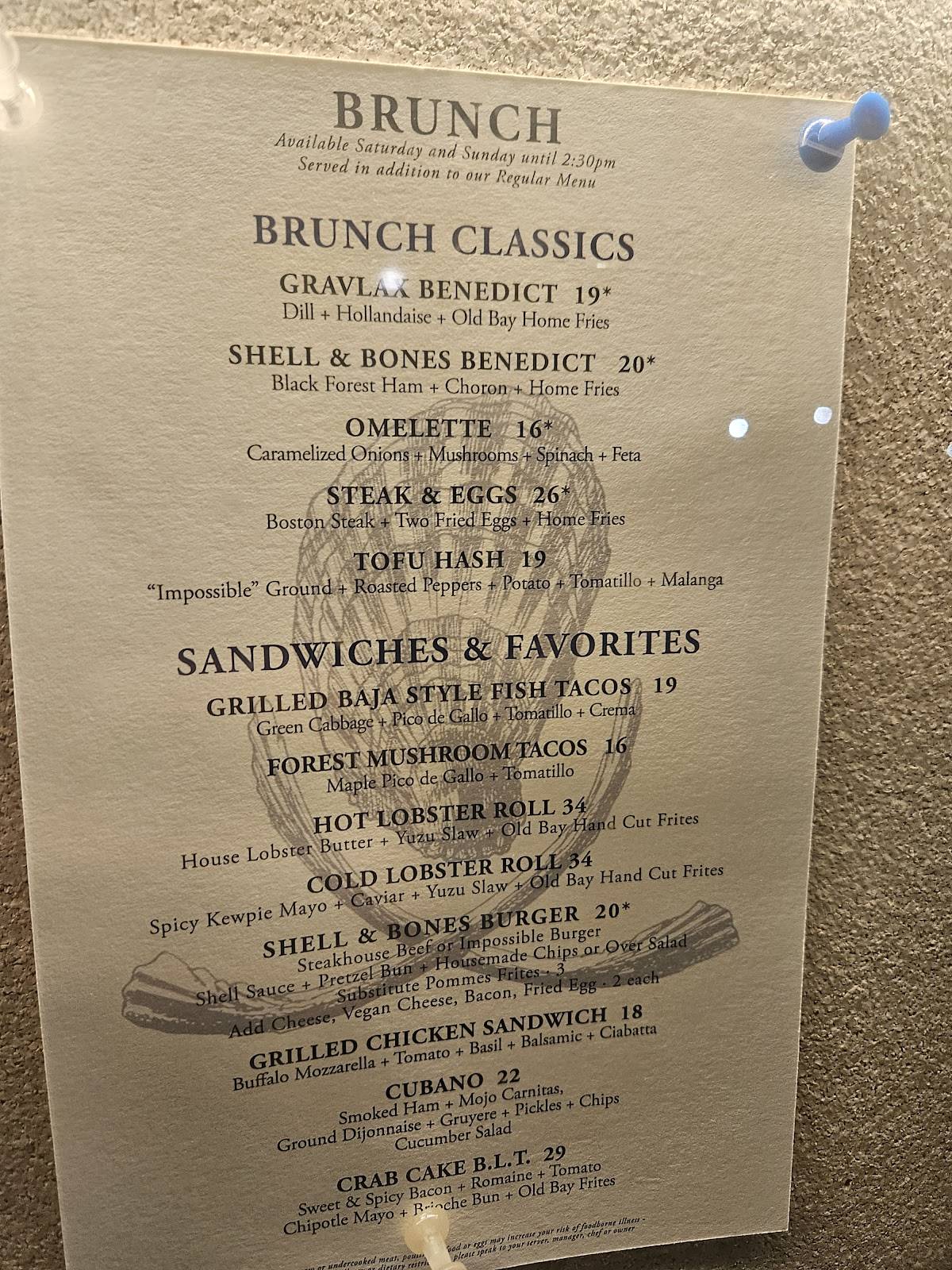 Menu at Shell & Bones Oyster Bar and Grill, New Haven