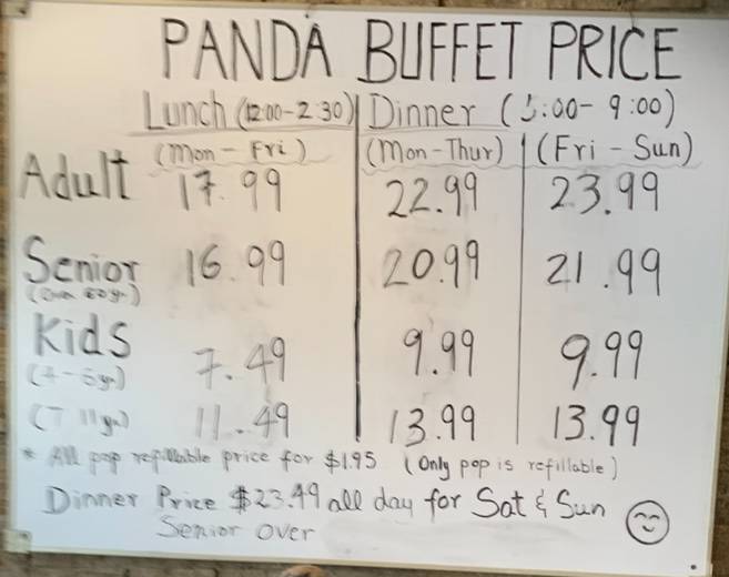 Menu at New Panda Buffet restaurant, Dartmouth