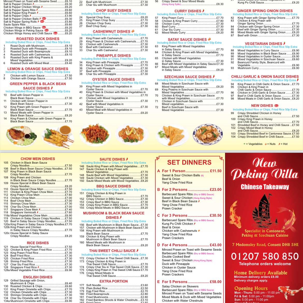 Menu at New Peking Villa restaurant, Consett