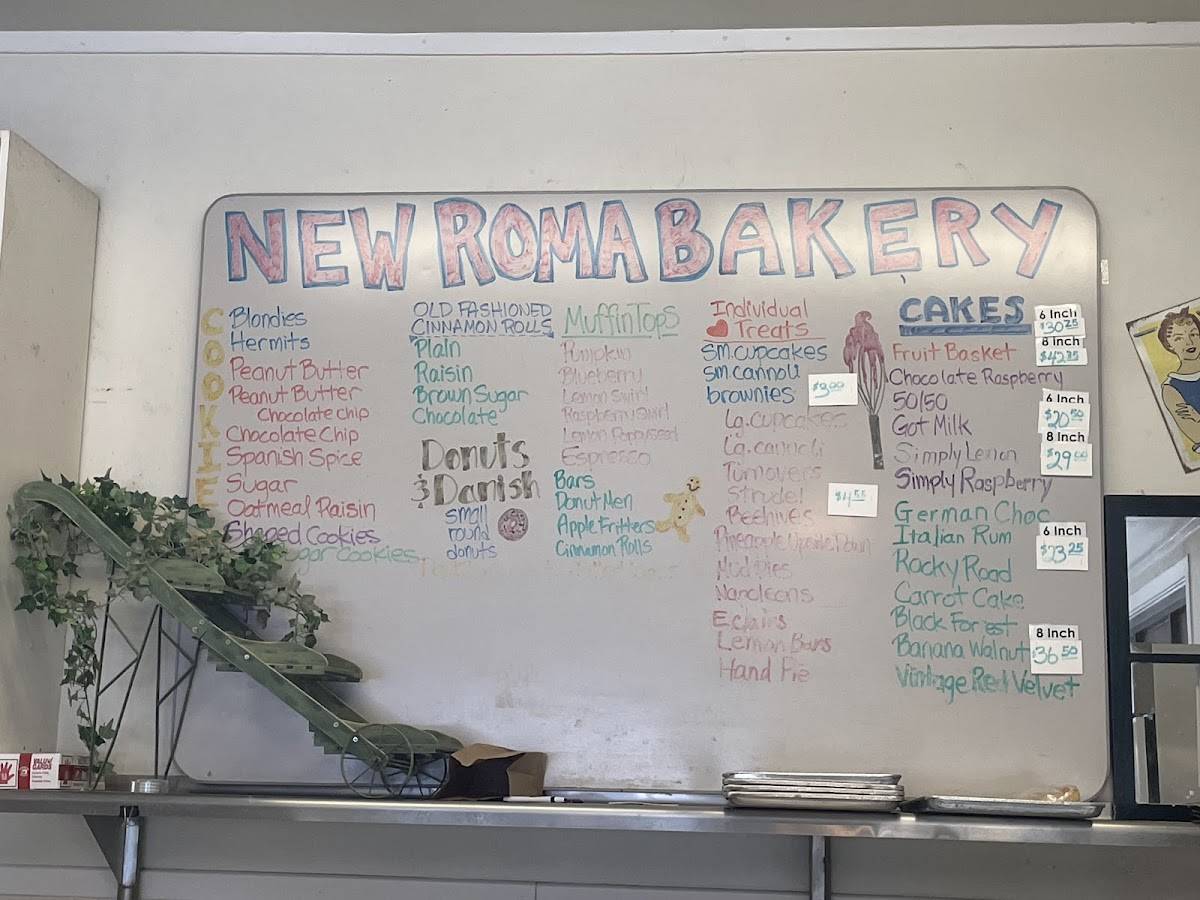 Menu at New Roma Bakery, Sacramento