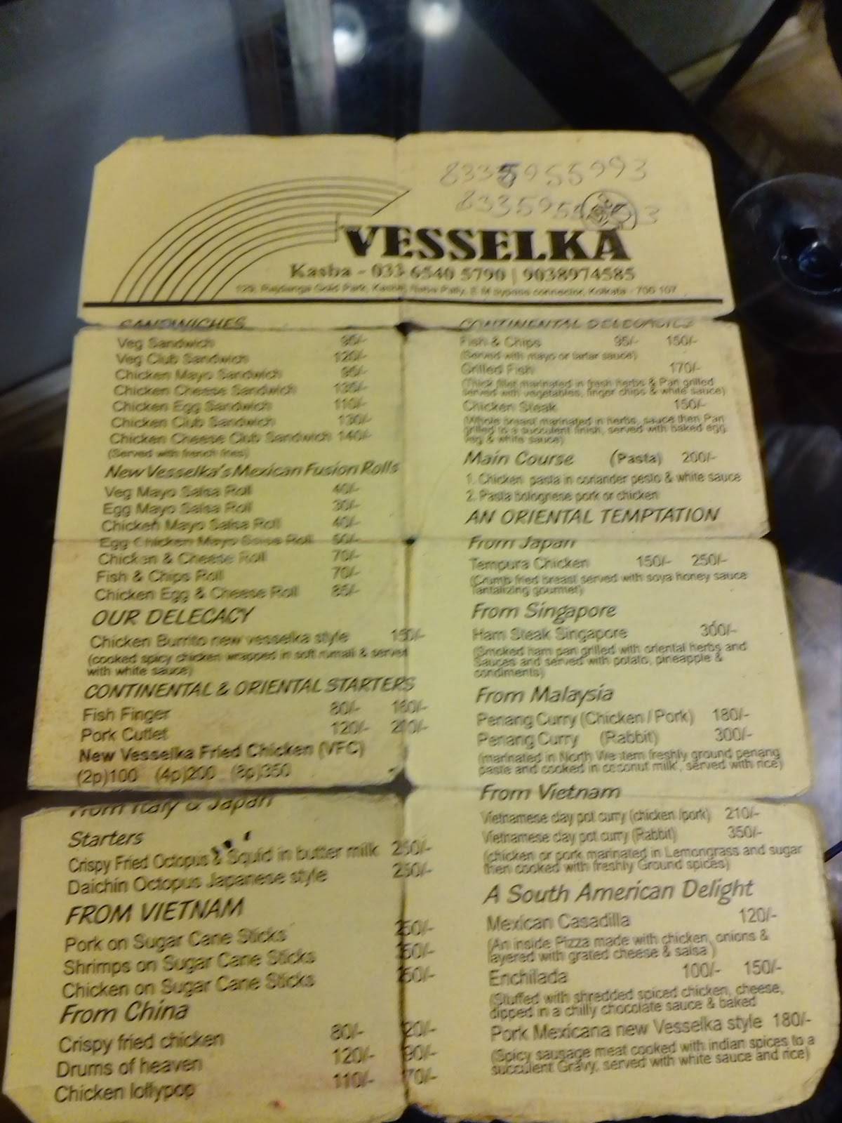 Menu at New Vesselka Authentique, Kolkata