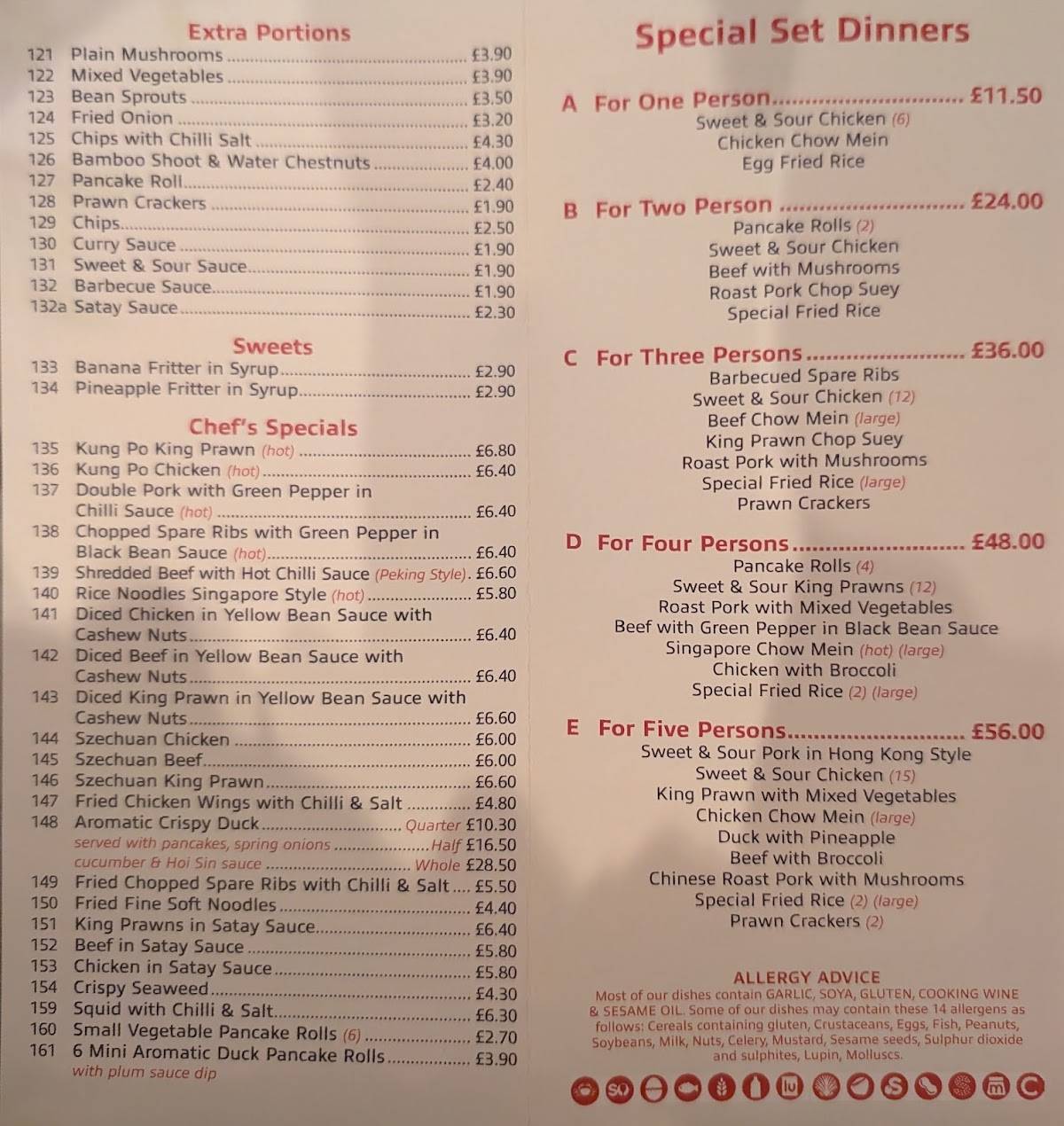 Menu at New World restaurant, Wickford
