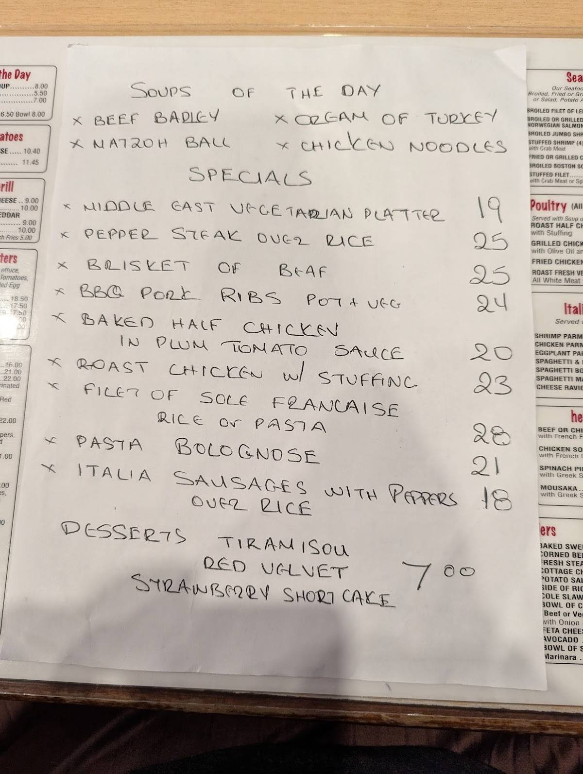 Carta del restaurante Orion Diner & Grill, Nueva York