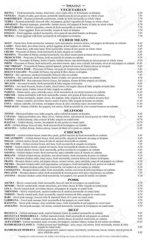Menu at New York Panini restaurant, Huntington