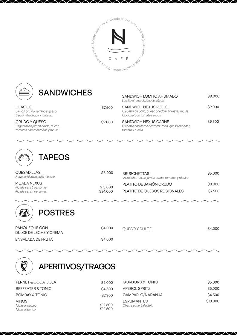 Menu at Nexus Café, Tandil