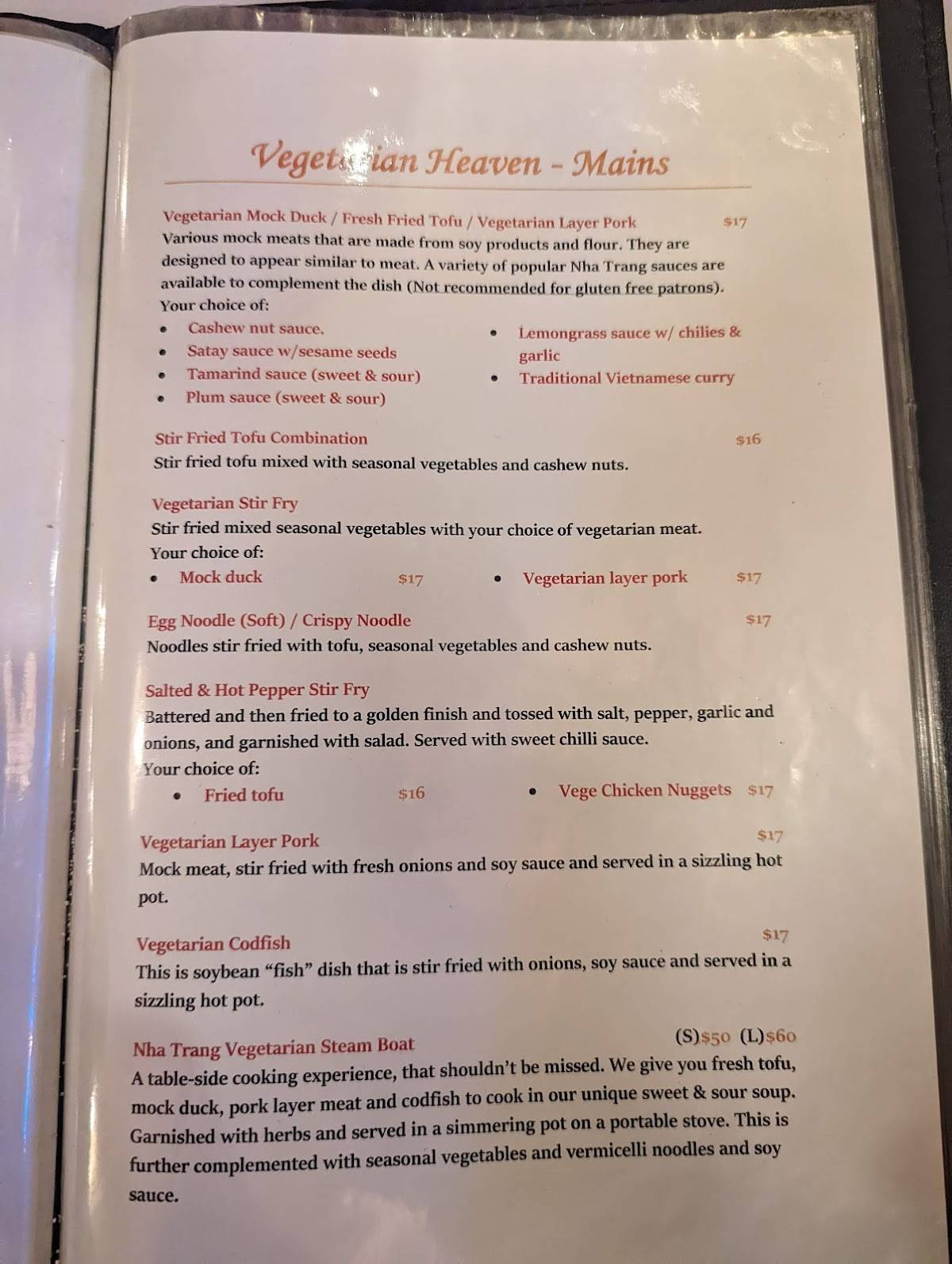 Menu at Nha Trang Restaurant, Frankston