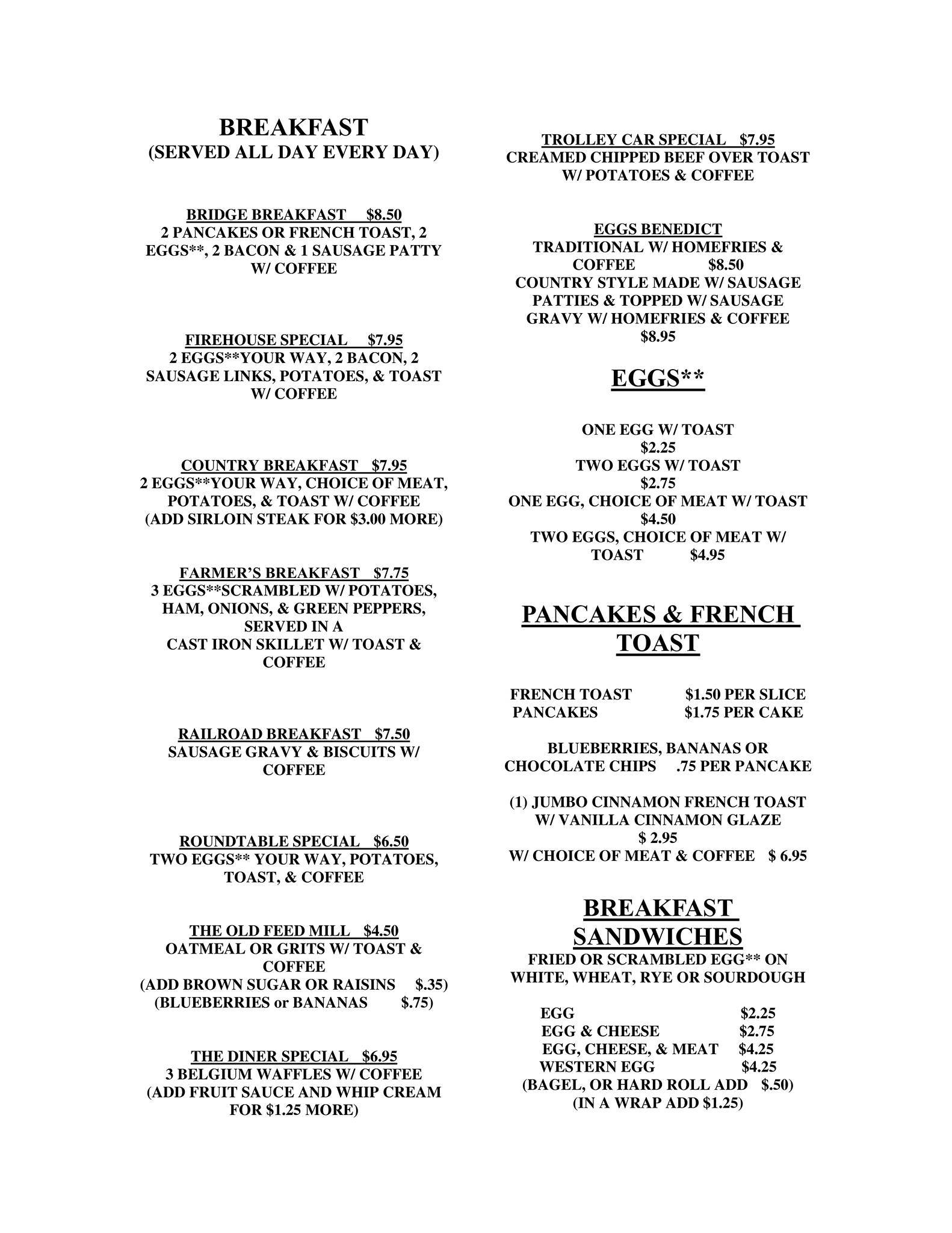 Menu at Nicholson Diner Inc, Nicholson