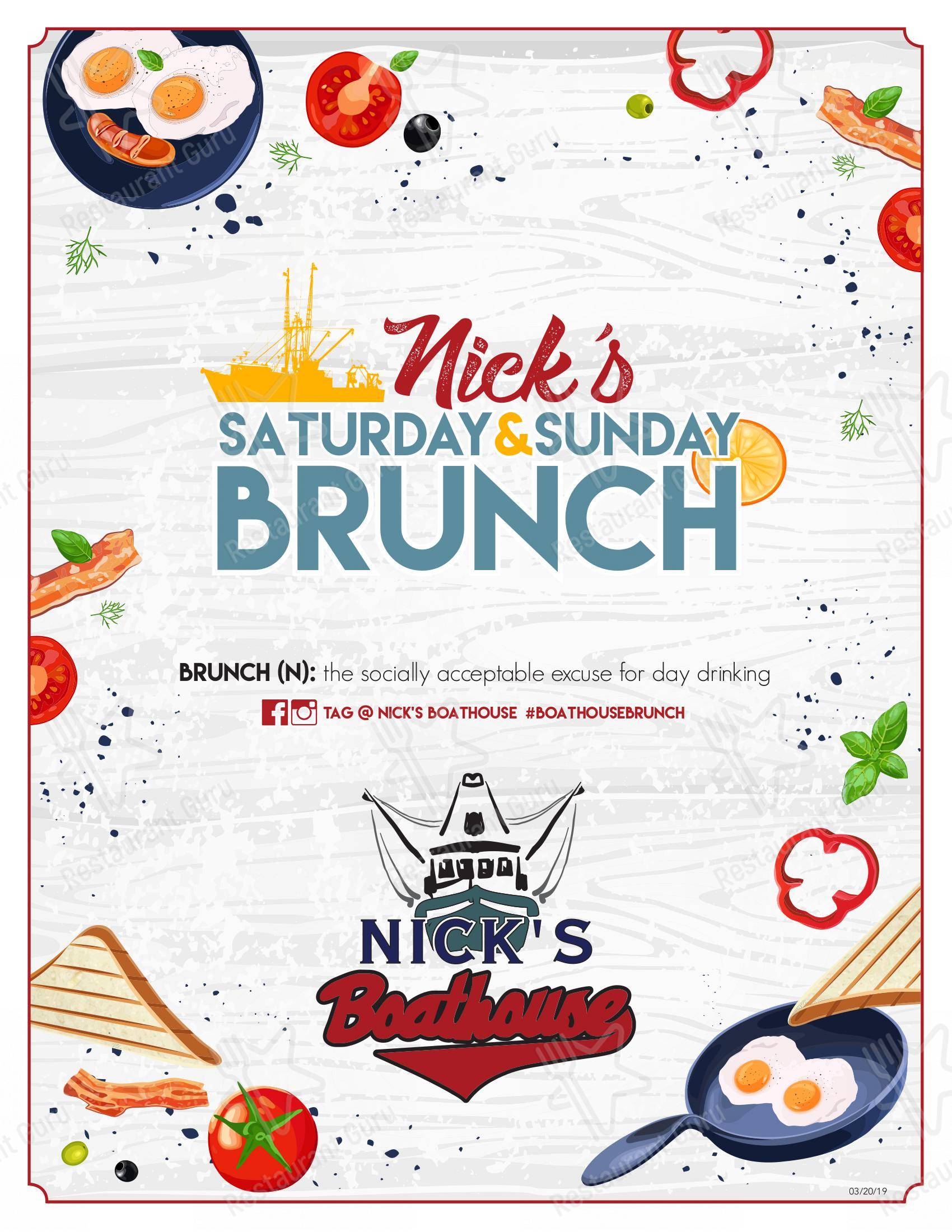 Menu at Nick's Boathouse restaurant, Pensacola