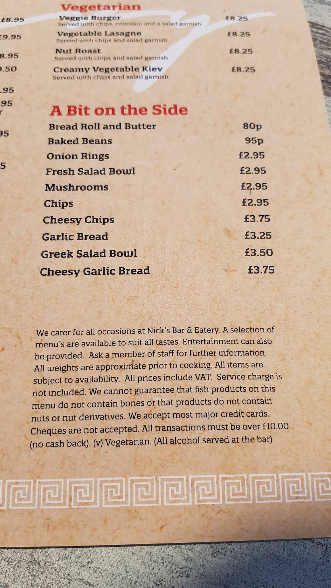 Menu at Nick's Fish Grill & Dessert pub & bar, Weston-super-Mare