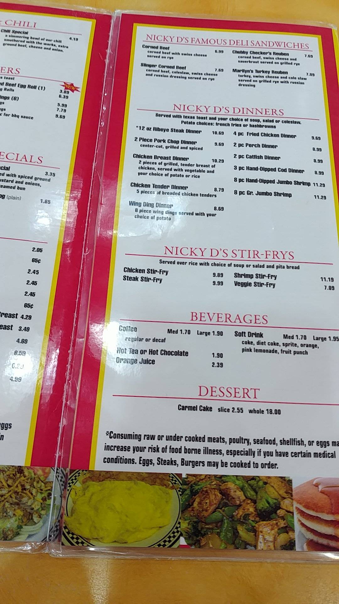 Menu at Nicky D's restaurant, Warren, 8 Mile Rd