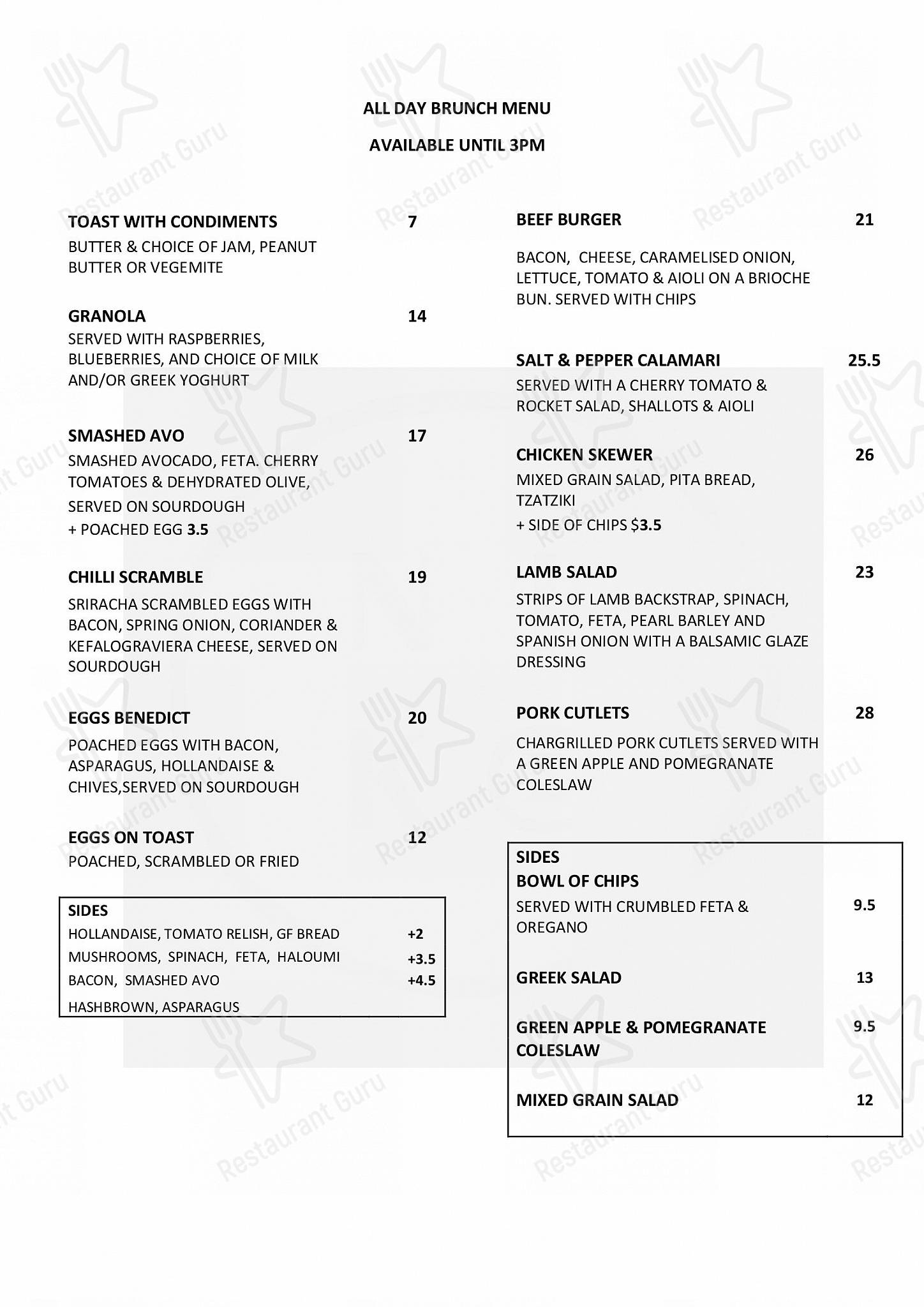 Menu at Nikos Cakes cafe, Oakleigh