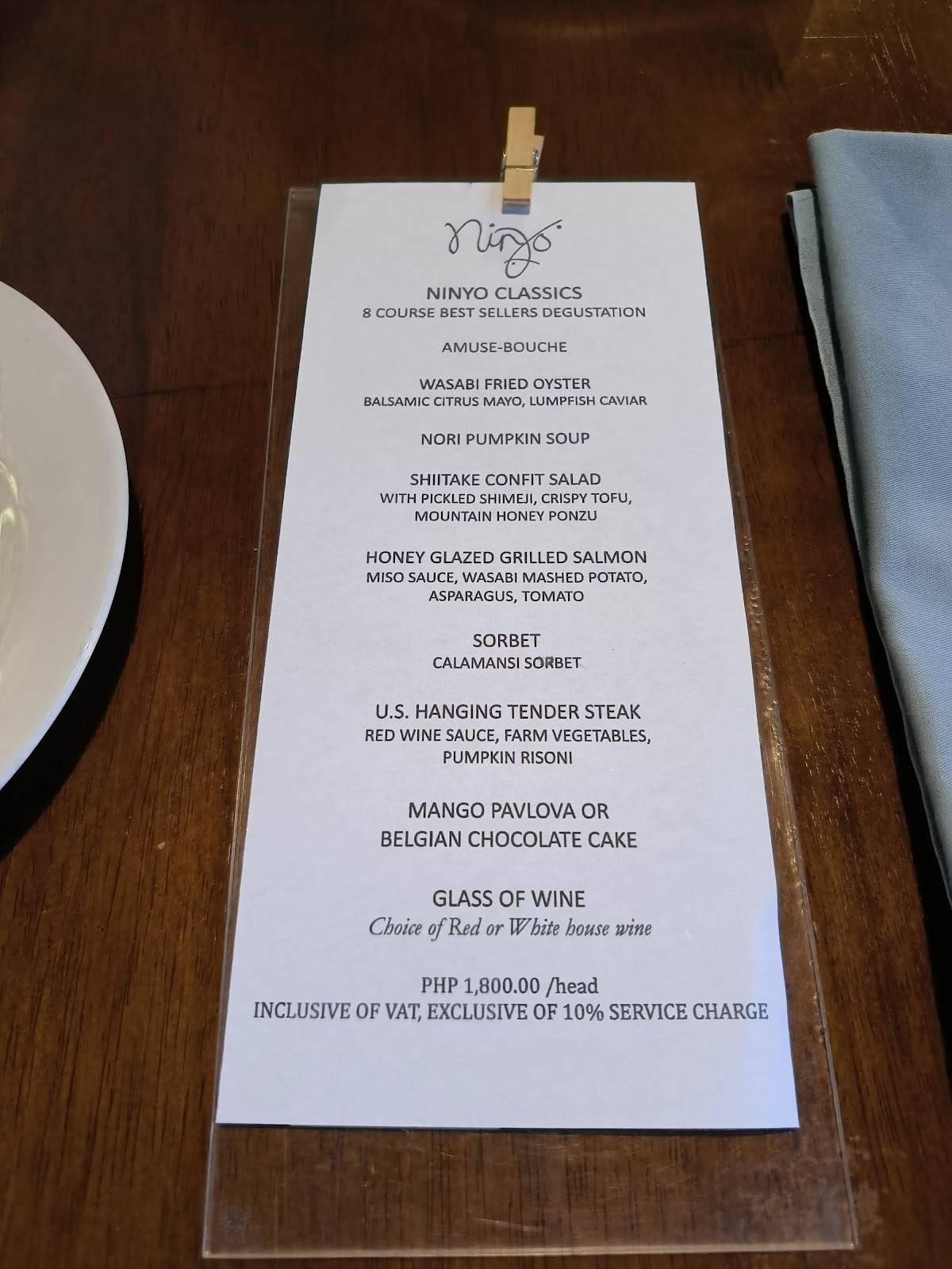 Menu at Ninyo Fusion Cuisine restaurant, Quezon City