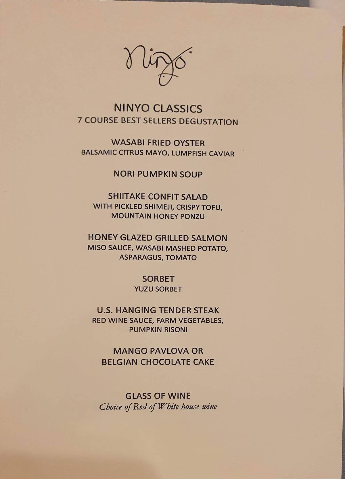 Menu at Ninyo Fusion Cuisine restaurant, Quezon City