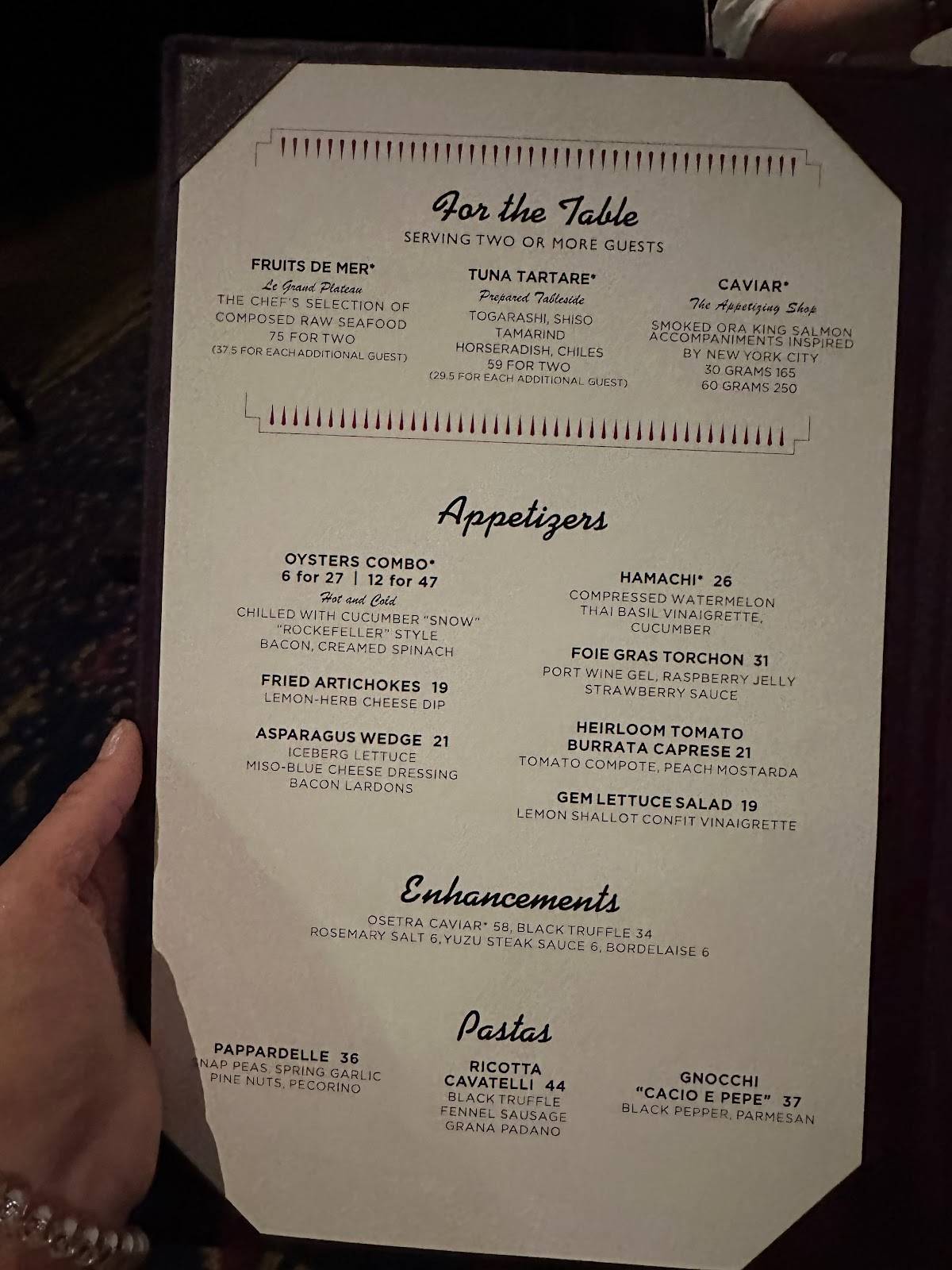 Menu at NoMad Library Restaurant, Las Vegas