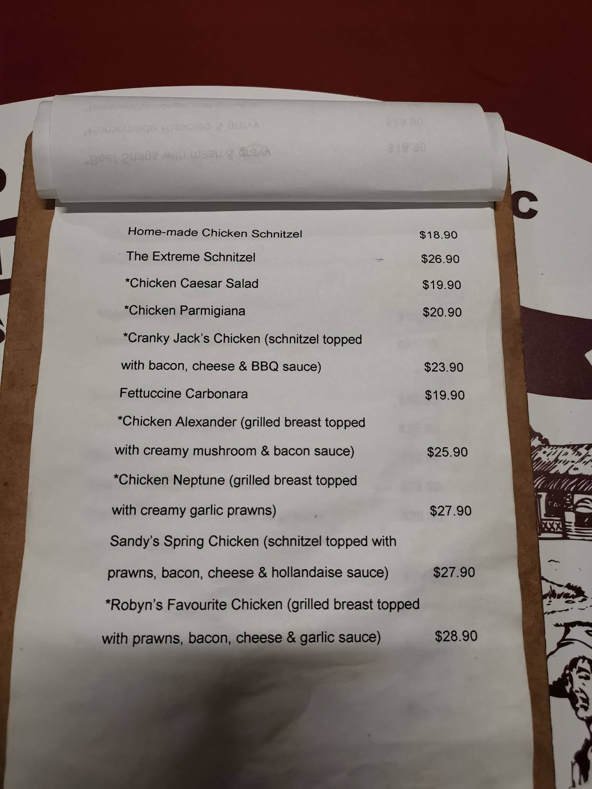 Menu at Rudd's Pub, Nobby